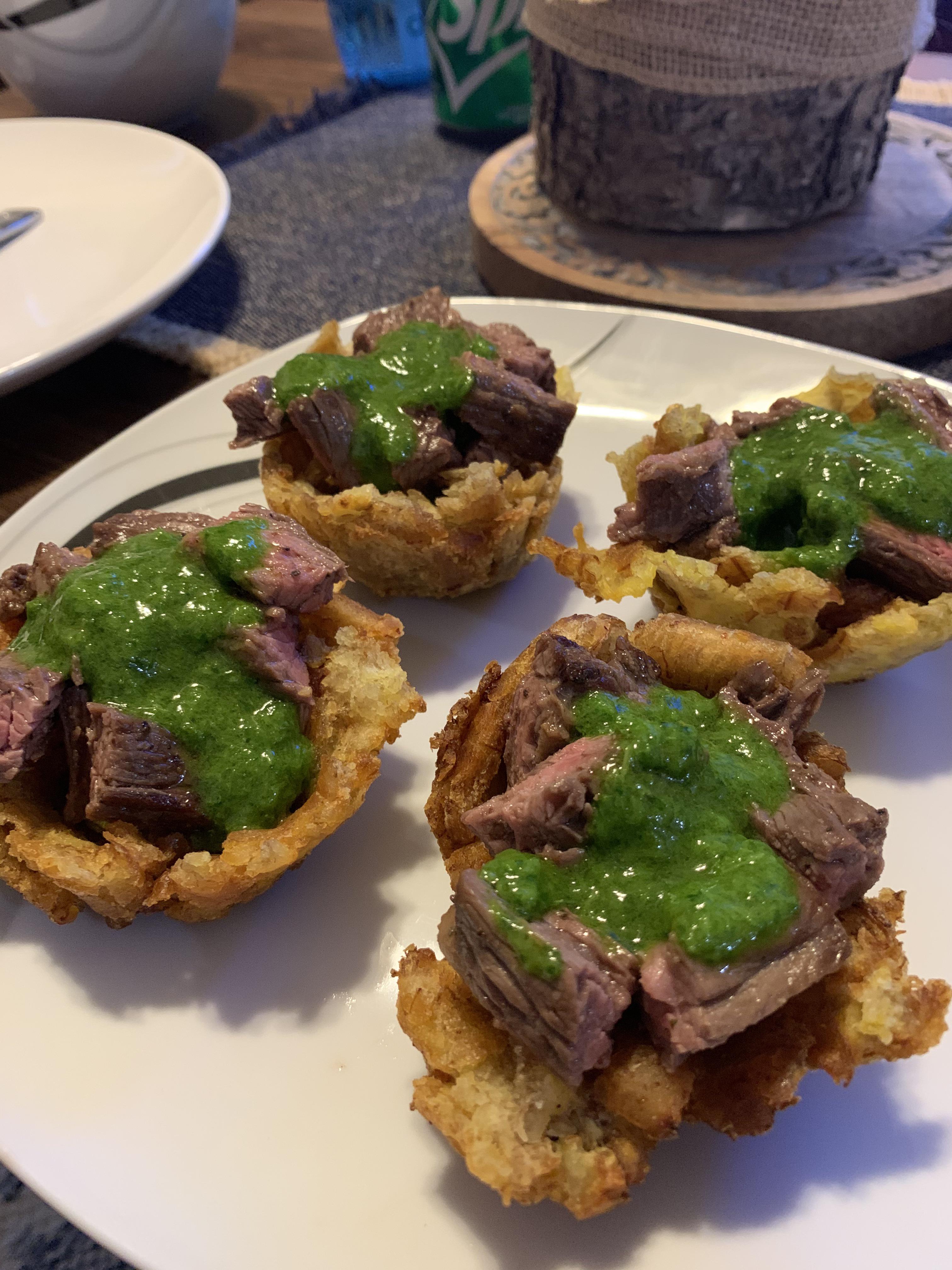 Chimichurri flank steak in plantain cups | Scrolller