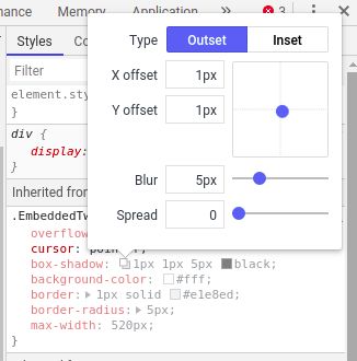 Chrome DevTools has a built-in box-shadow editor to preview the shadow in real time | Scrolller