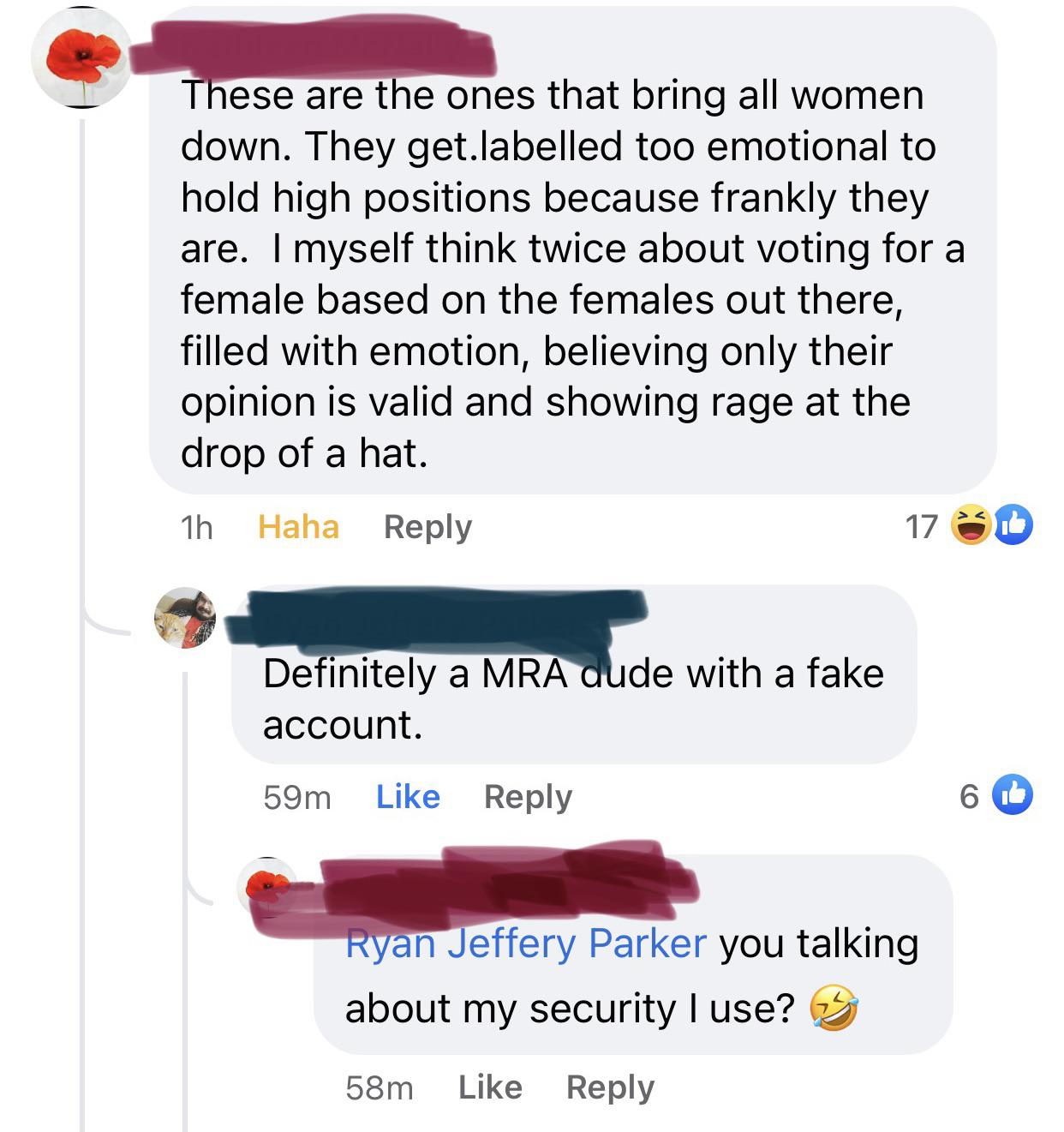 Classic “women are too emotional” argument. From NBC page. | Scrolller