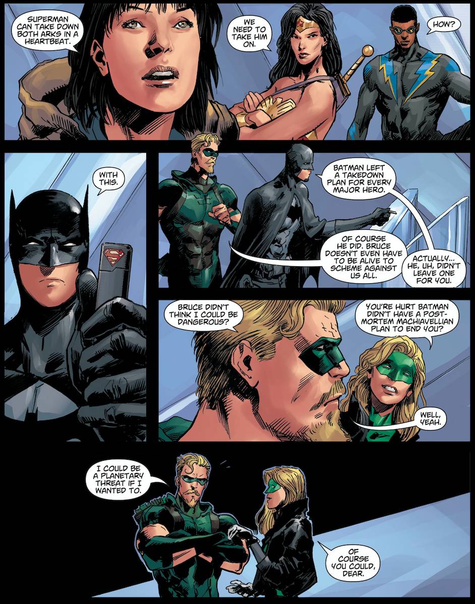 [Comic Excerpt] Green Arrow is mad that Batman didn't left a plan to take him down. [DCeased #6 ...