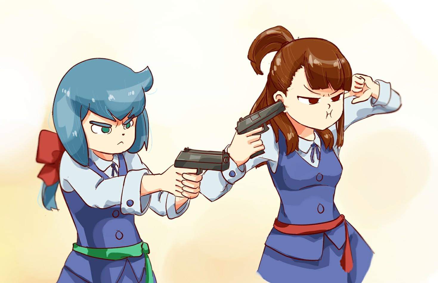 Constanze teaching Akko how to use a gun. | Scrolller
