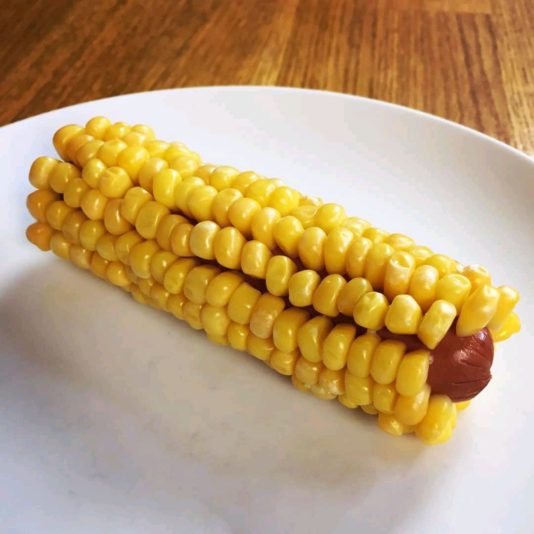 corn on the cob but instead of the corn bone it’s a hot dog | Scrolller