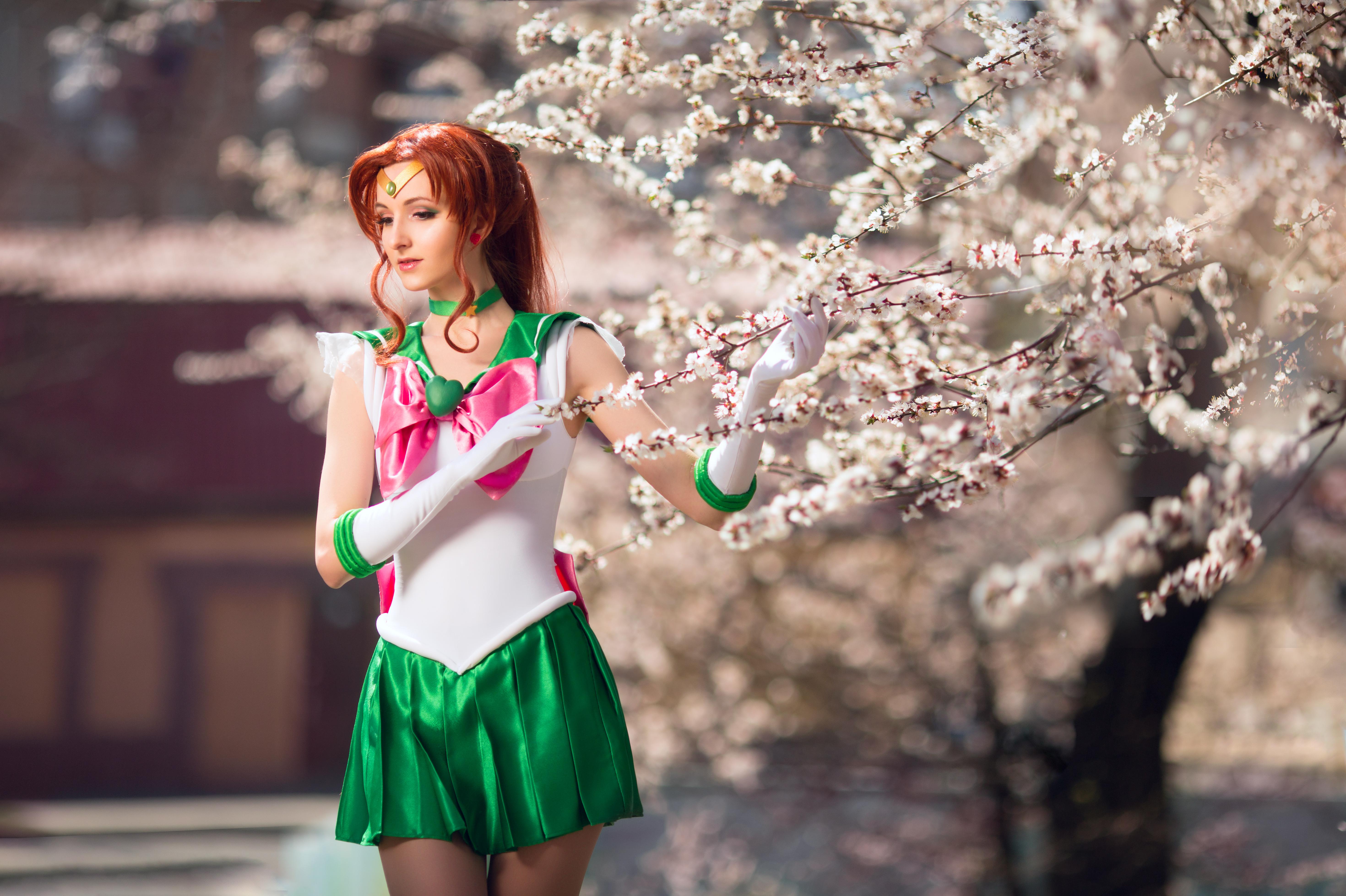 Cosplay of Sailor Jupiter near blooming sakura by Violentianna | Scrolller