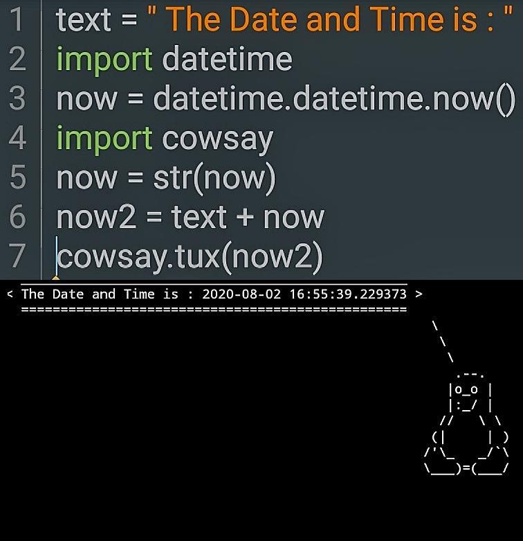 Cow said the time in Python , colorized :) | Scrolller