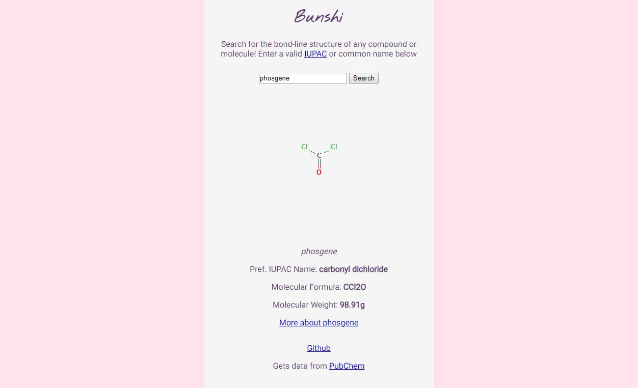 Created a webapp that displays the bond-line structure of any chemical compound/molecule ...