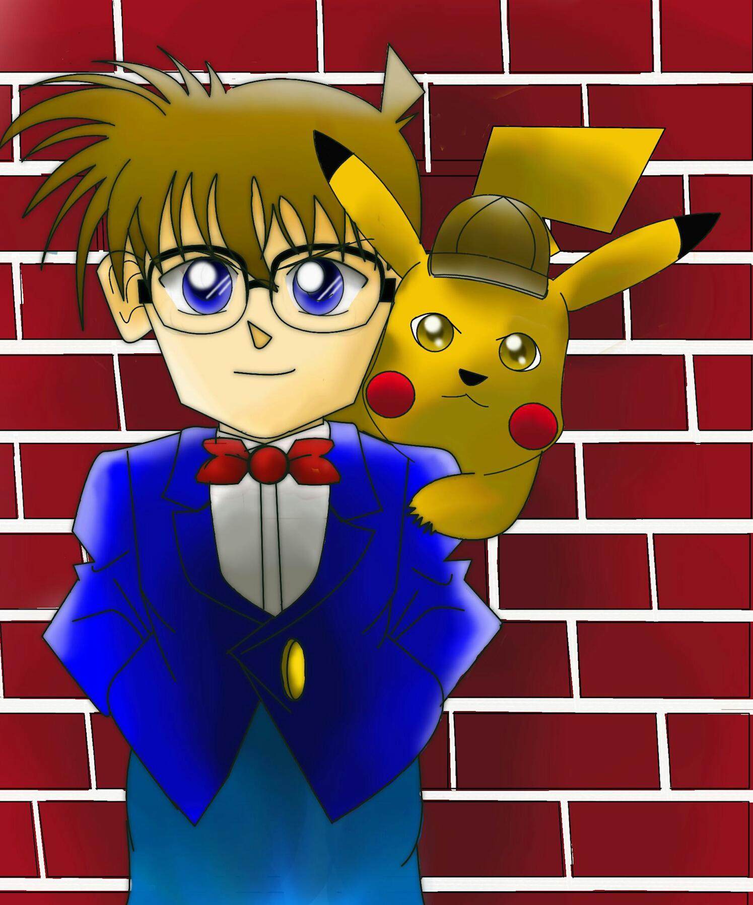 Crossover fanart of detective Conan and detective pikachu. | Scrolller