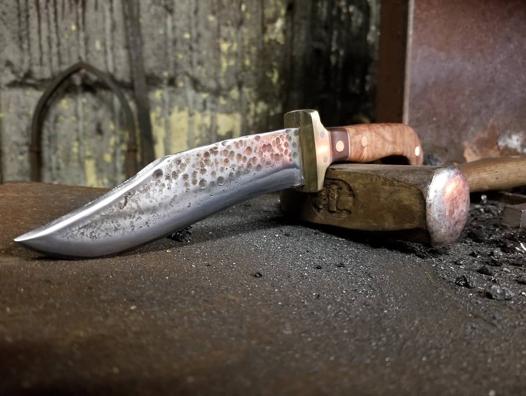 Custom Bowie knife - Every part hand forged - 1095 Steel with curly maple and black walnut ...