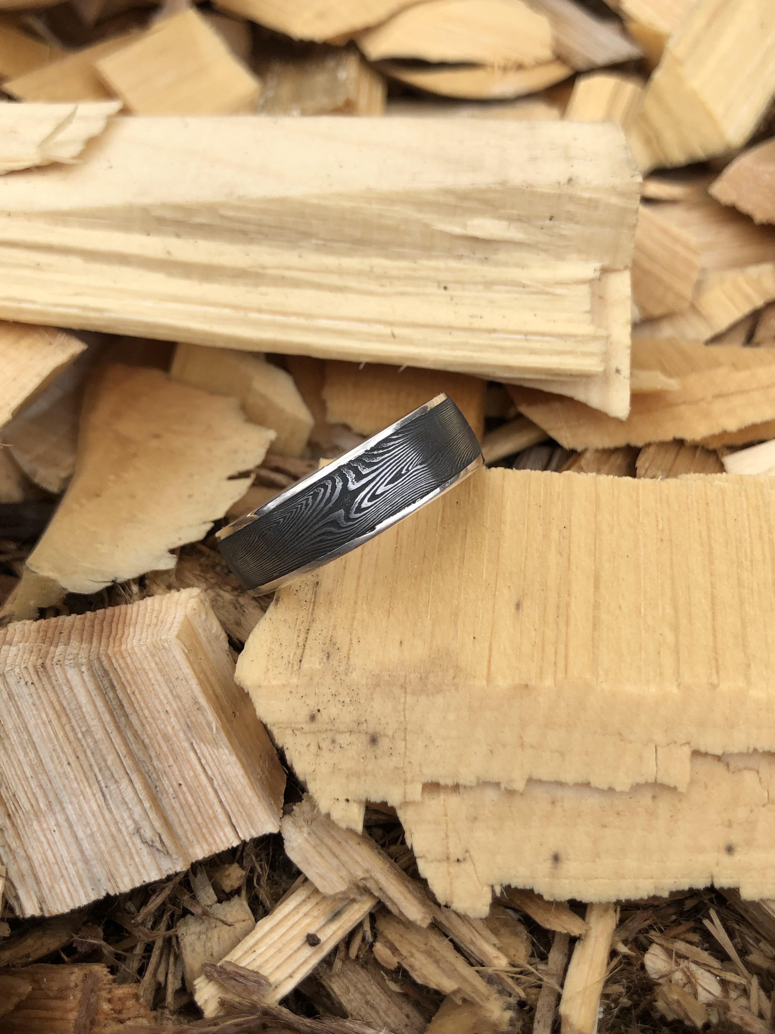 Damascus ring! First time ever smithing. It was intense, and now I’m hooked. | Scrolller