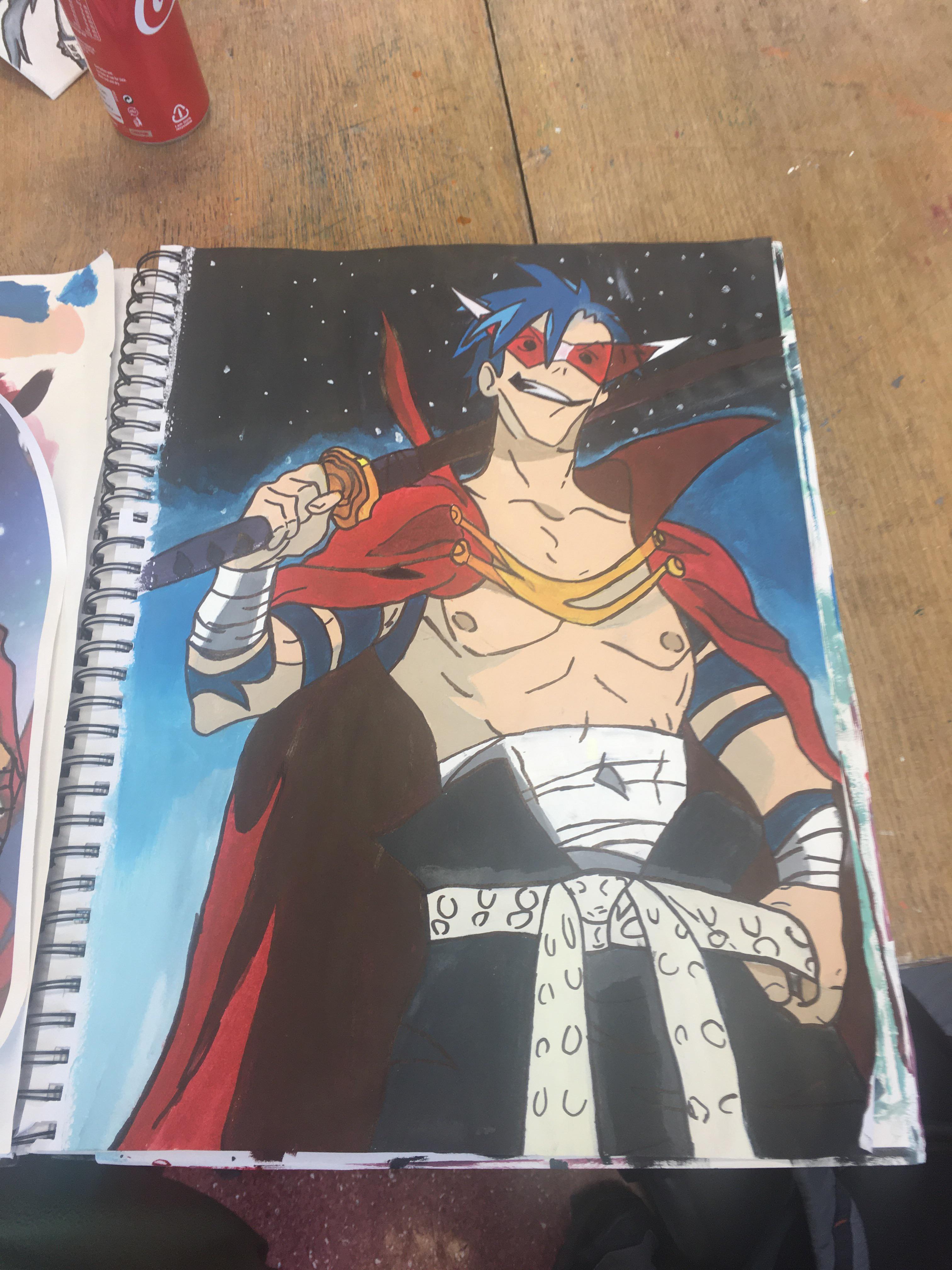Decided to paint kamina in art class, first time trying something like ...