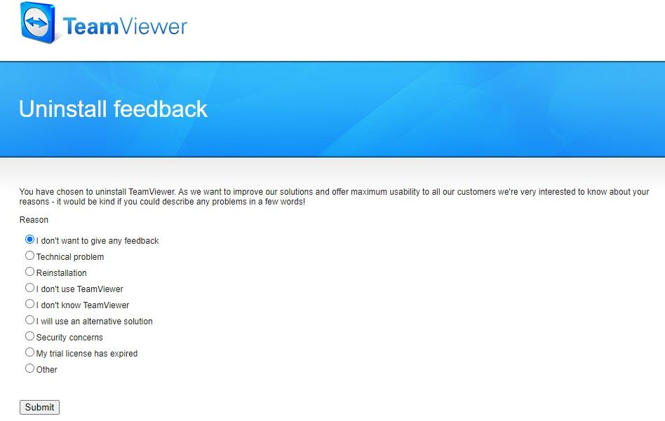 Default choice when uninstalling TeamViewer. Thanks! Should be the default. | Scrolller