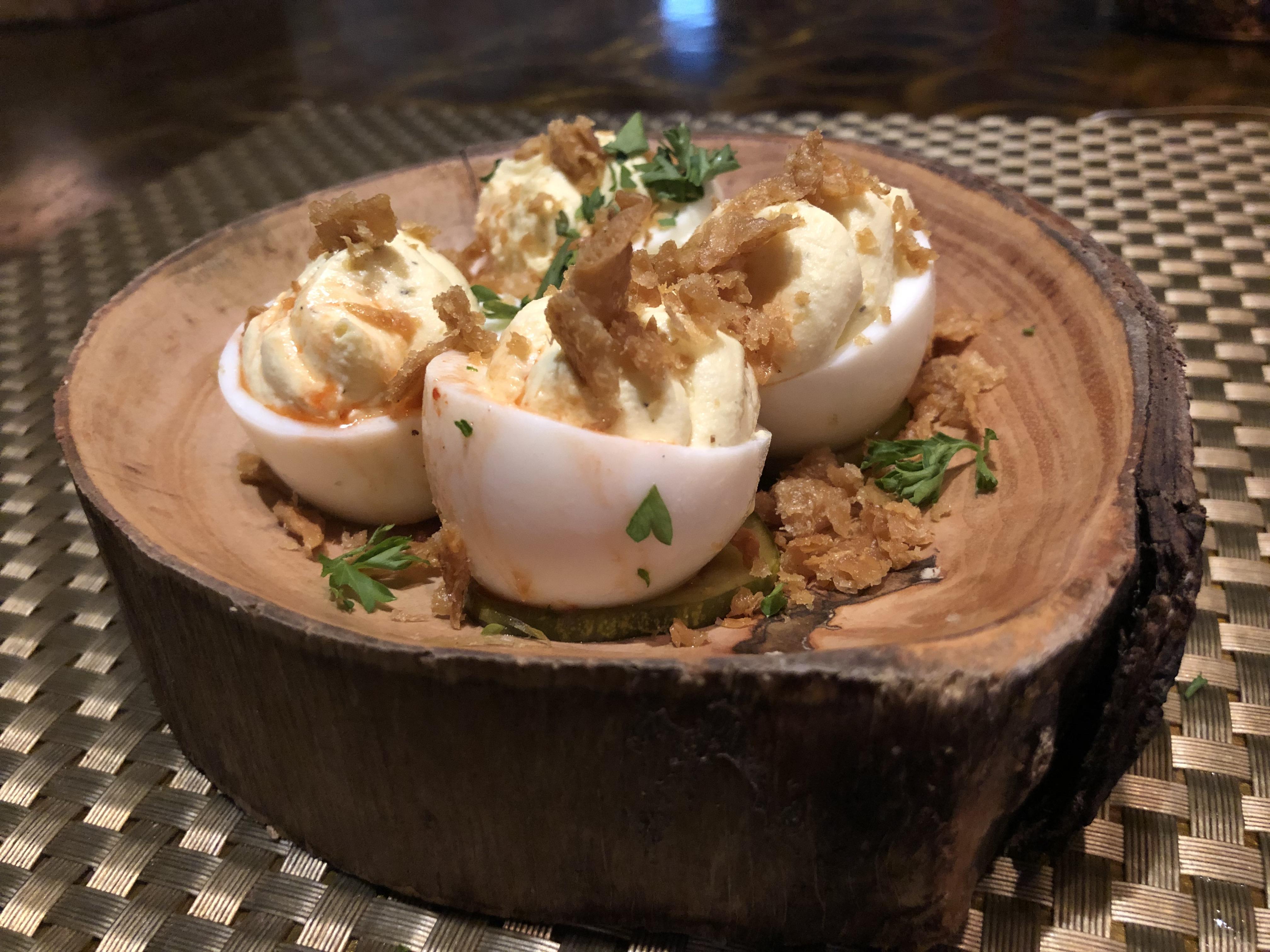 Deviled Eggs topped with Fried Chicken Skins | Scrolller