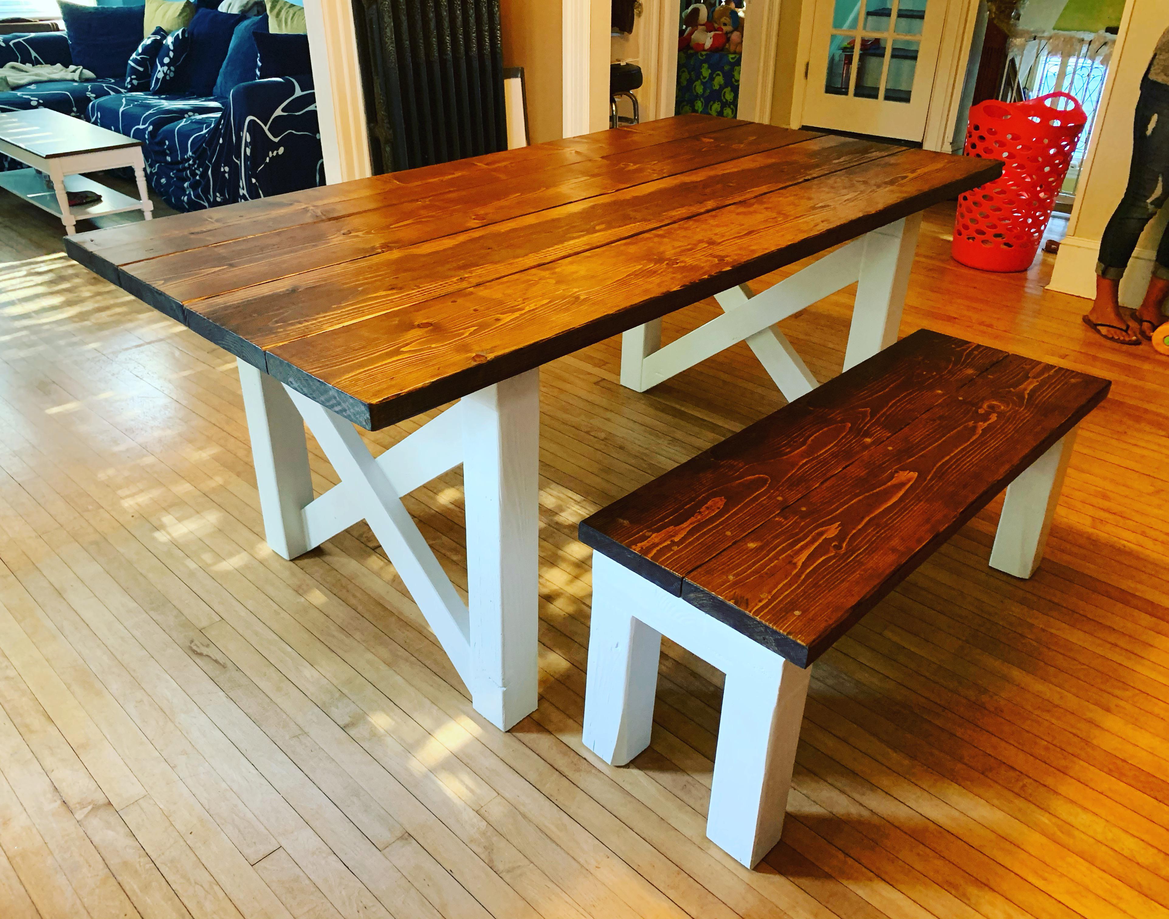 Dining table and bench - mixed media of pine, fir and cedar. | Scrolller