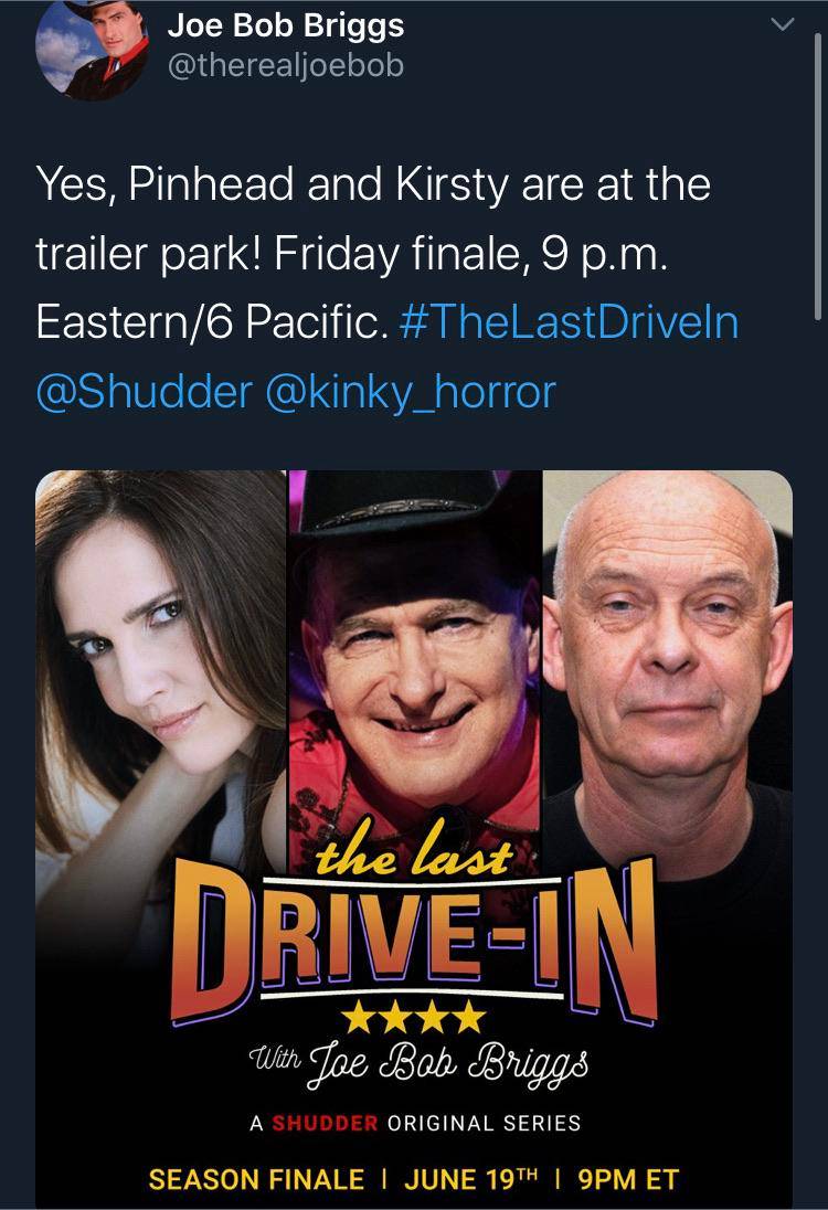 Doug Bradley and Ashley Laurence will be Joe Bob’s guests this Friday for the Finale. | Scrolller