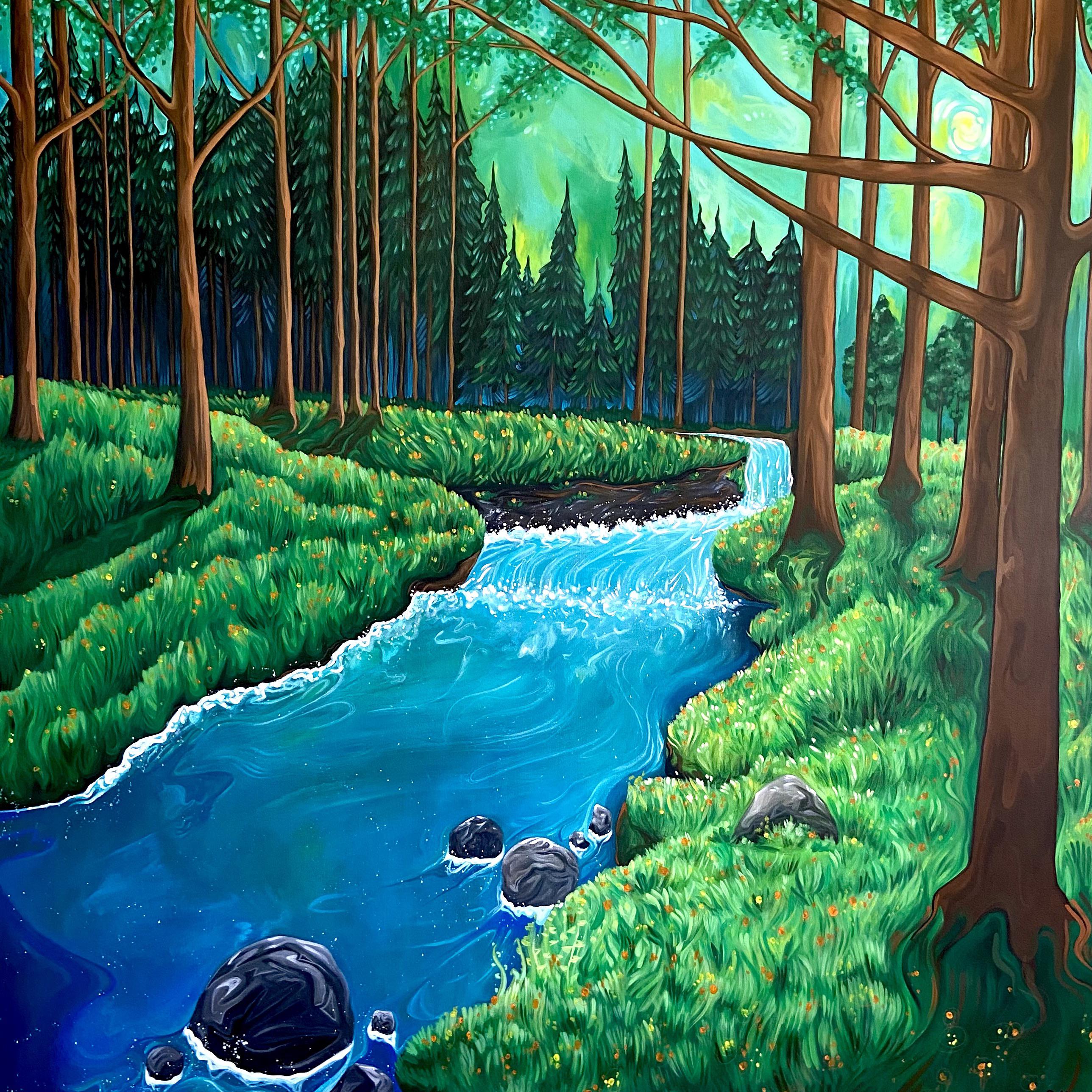 Down by the River, Me, Acrylic on 4’ x 4’ Stretched Canvas | Scrolller