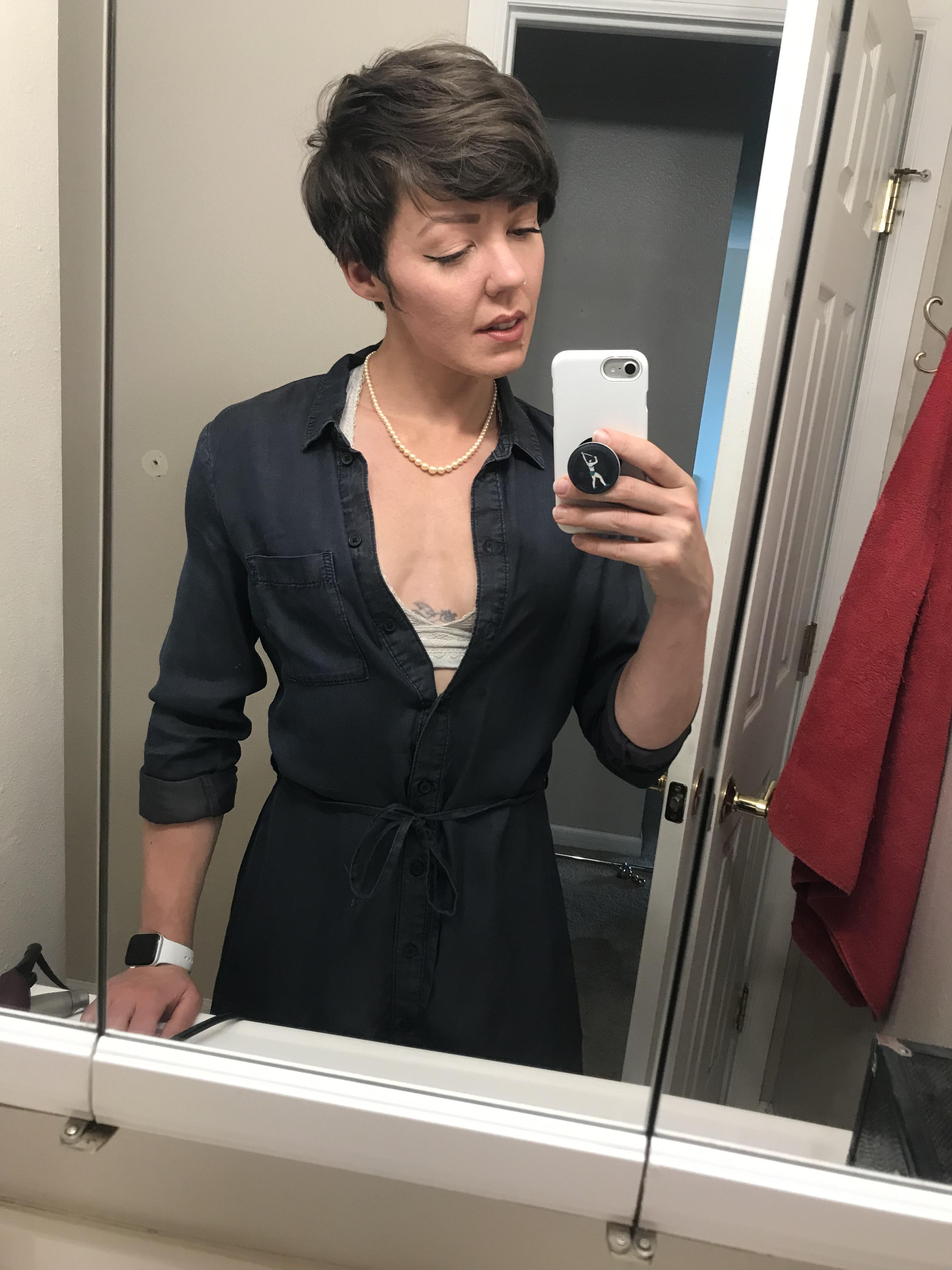 Dressed for work. Can’t make cleavage soooo pec flex | Scrolller