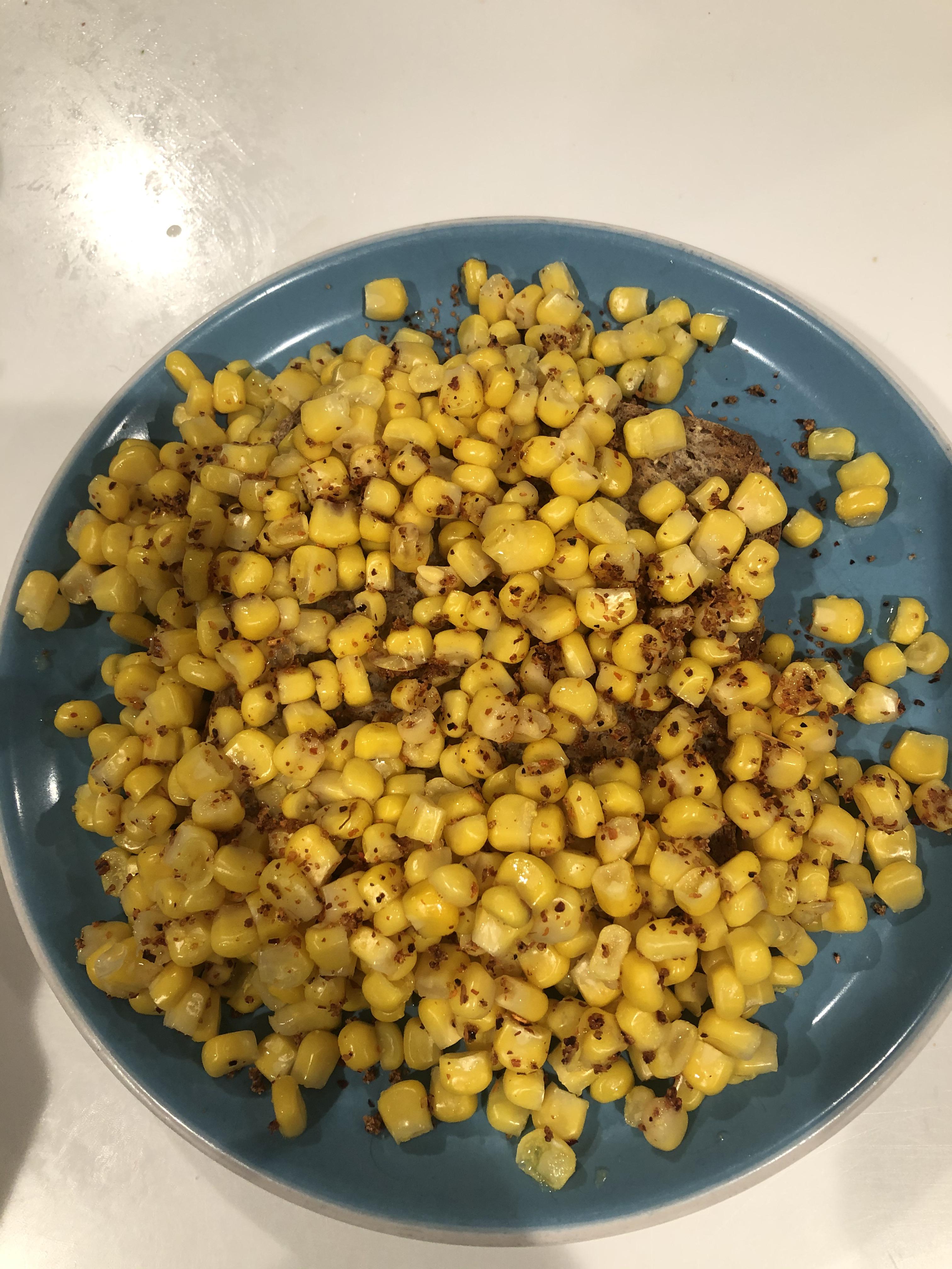 Dry toast drowning in sweet corn and low sodium tajin. (130) | Scrolller
