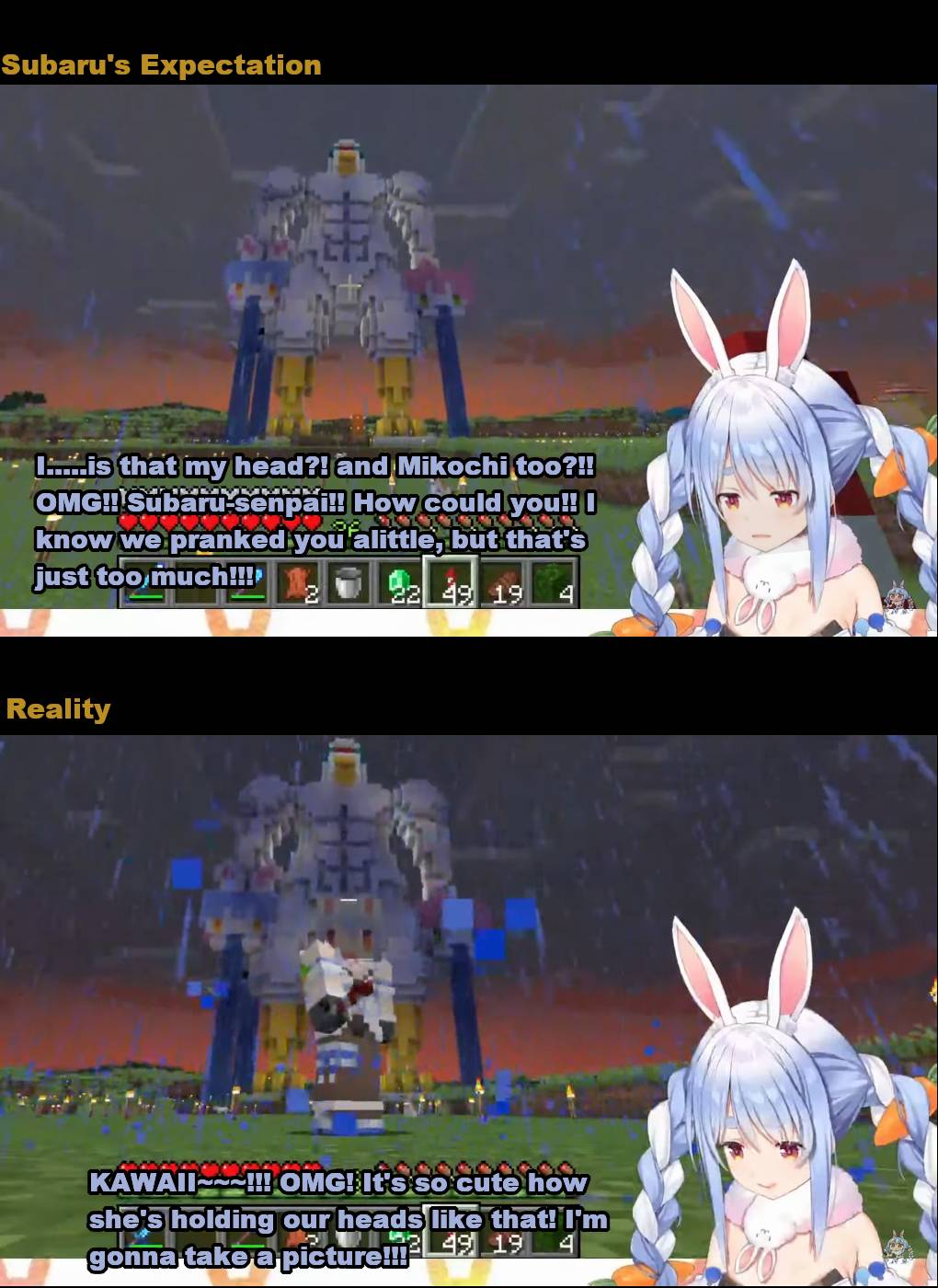 Expectation vs Reality: Pekora's reaction on Shubangelion holding her severed head | Scrolller