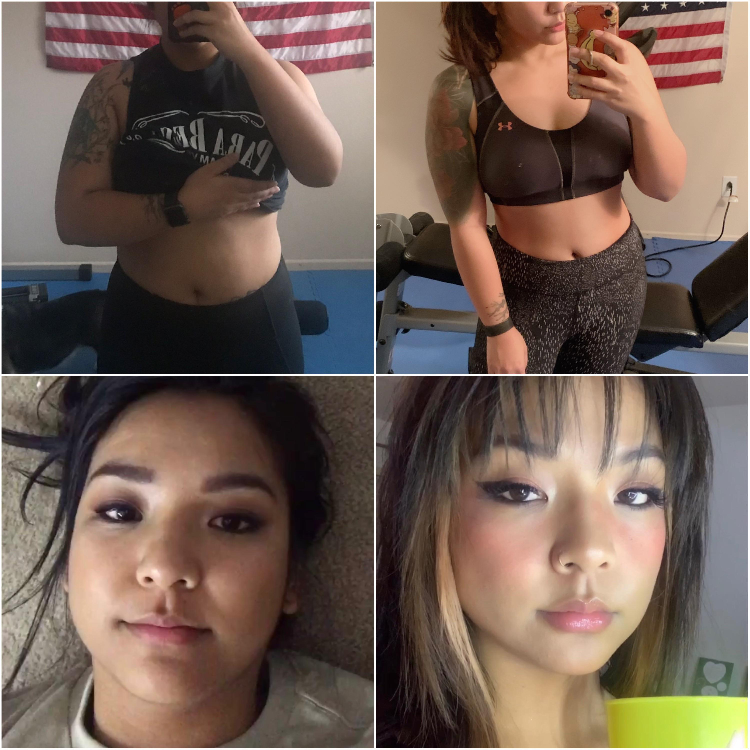 F/30/5' [150 lbs>130 lbs=20 lbs] 1 year... How it started vs how it's going. Bonus face gains ...