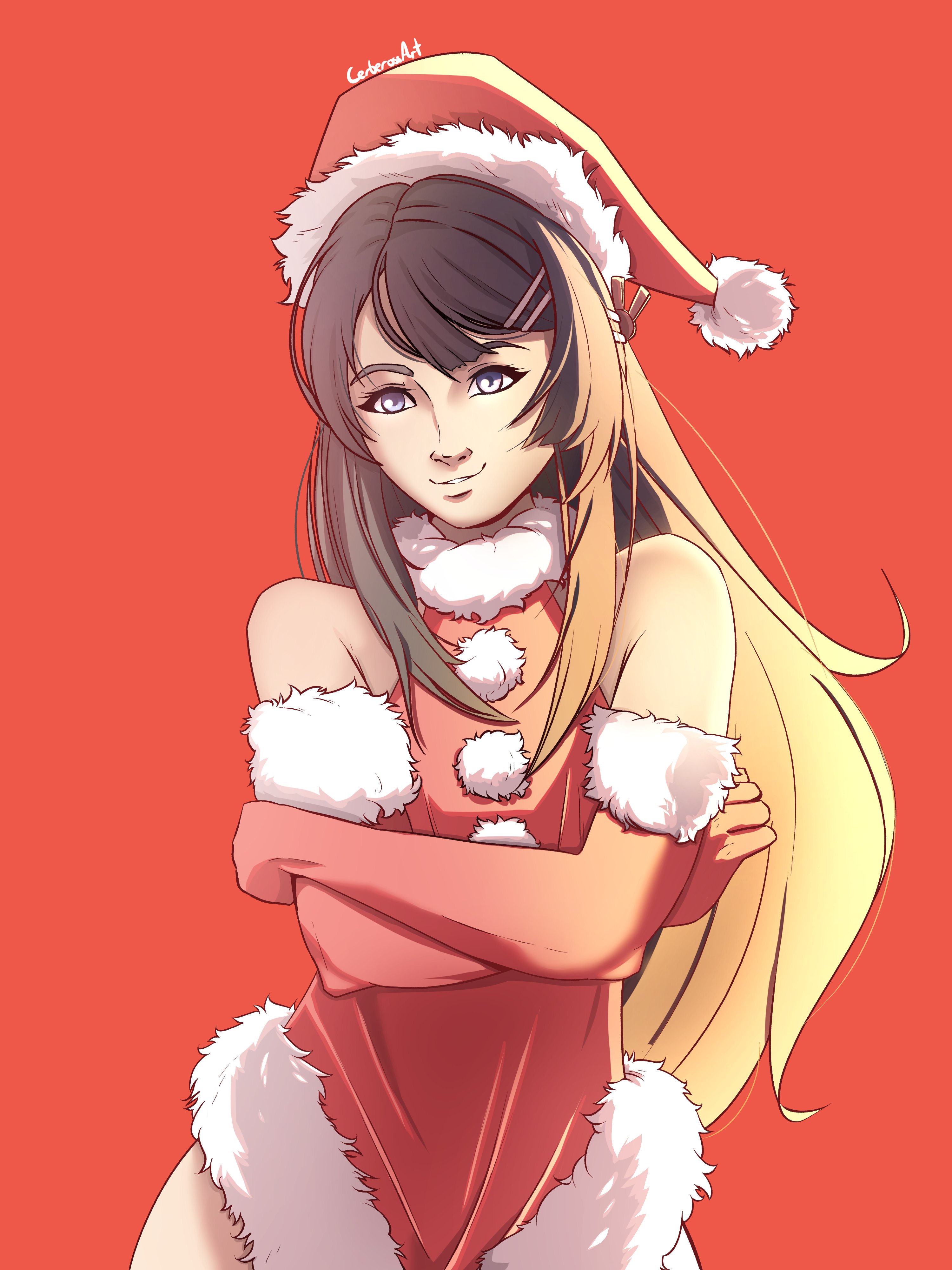 [OC][Fanart] Mai Sakurajima in a Christmas outfit (Rascal Does Not Dream of Bunny Girl Senpai ...