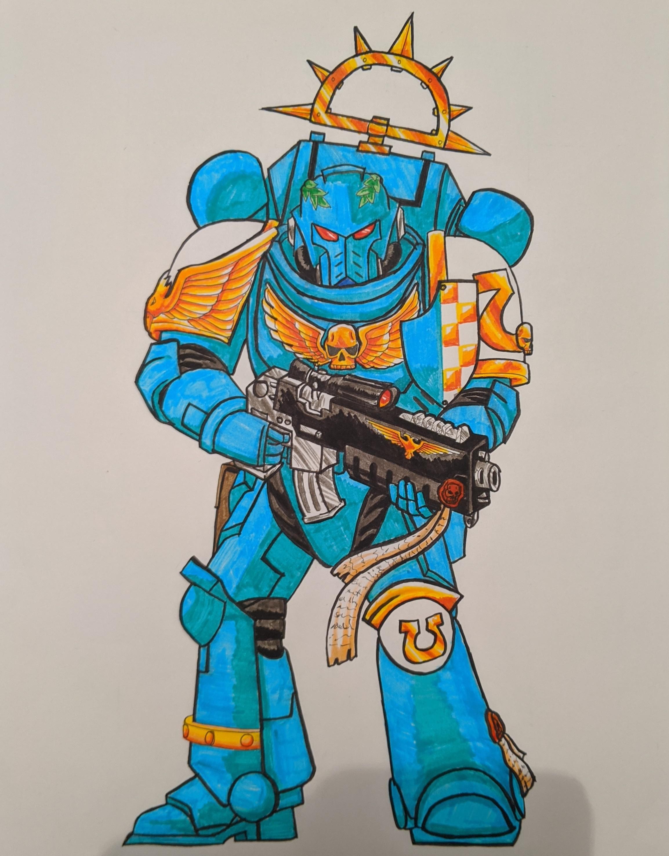 Finished my Ultramarine Veteran Intercessor drawing :) | Scrolller