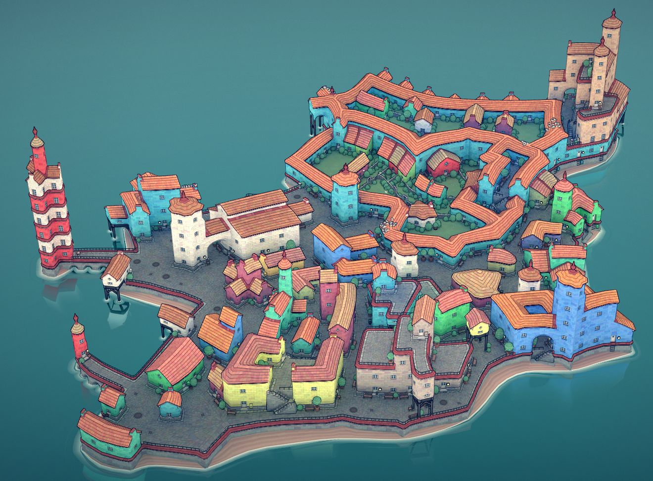 First city! Complete with lighthouse, church, terraced farms, old ...