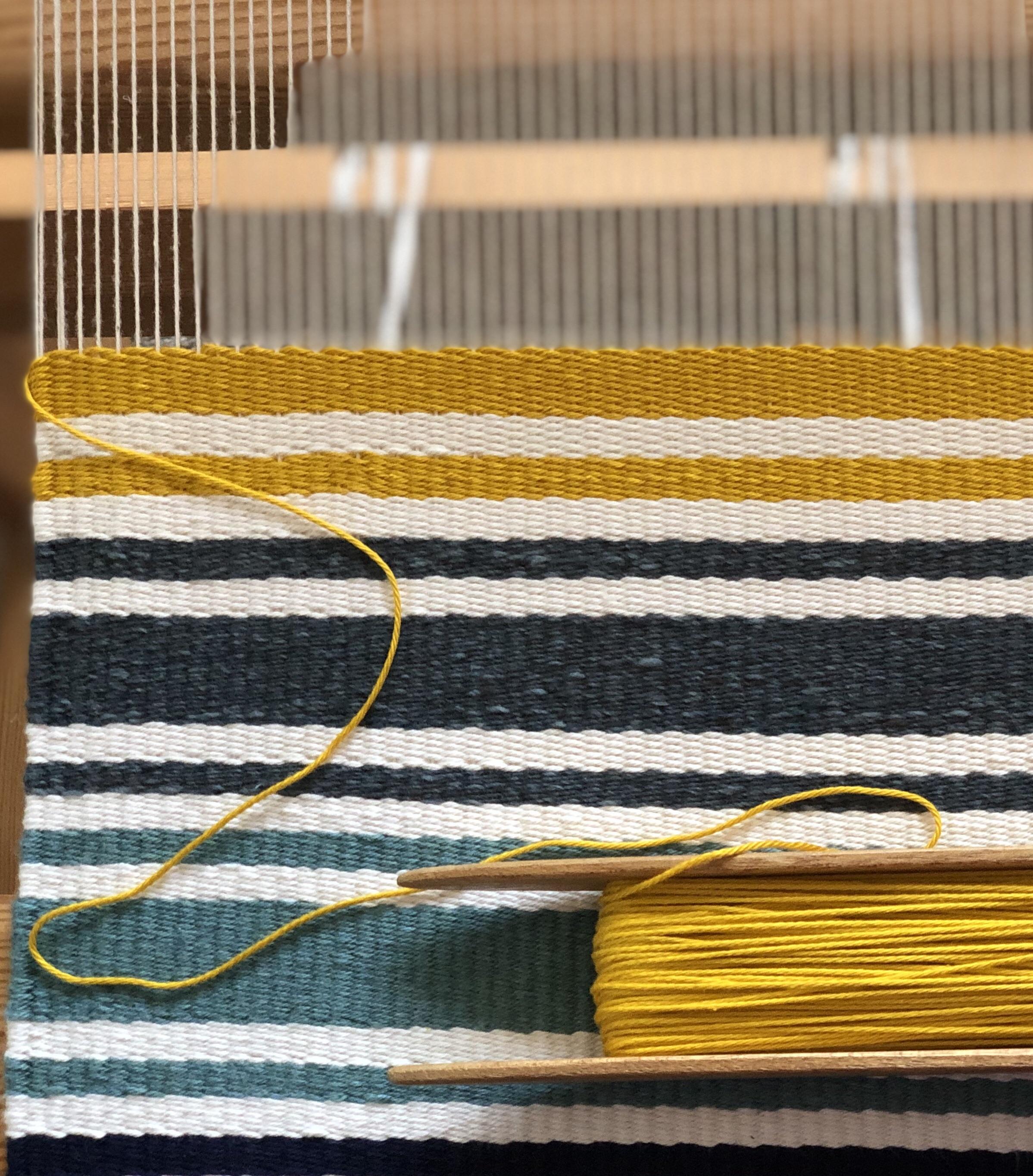 First project in years - so satisfying to sit and weave after the labor of getting the loom ...