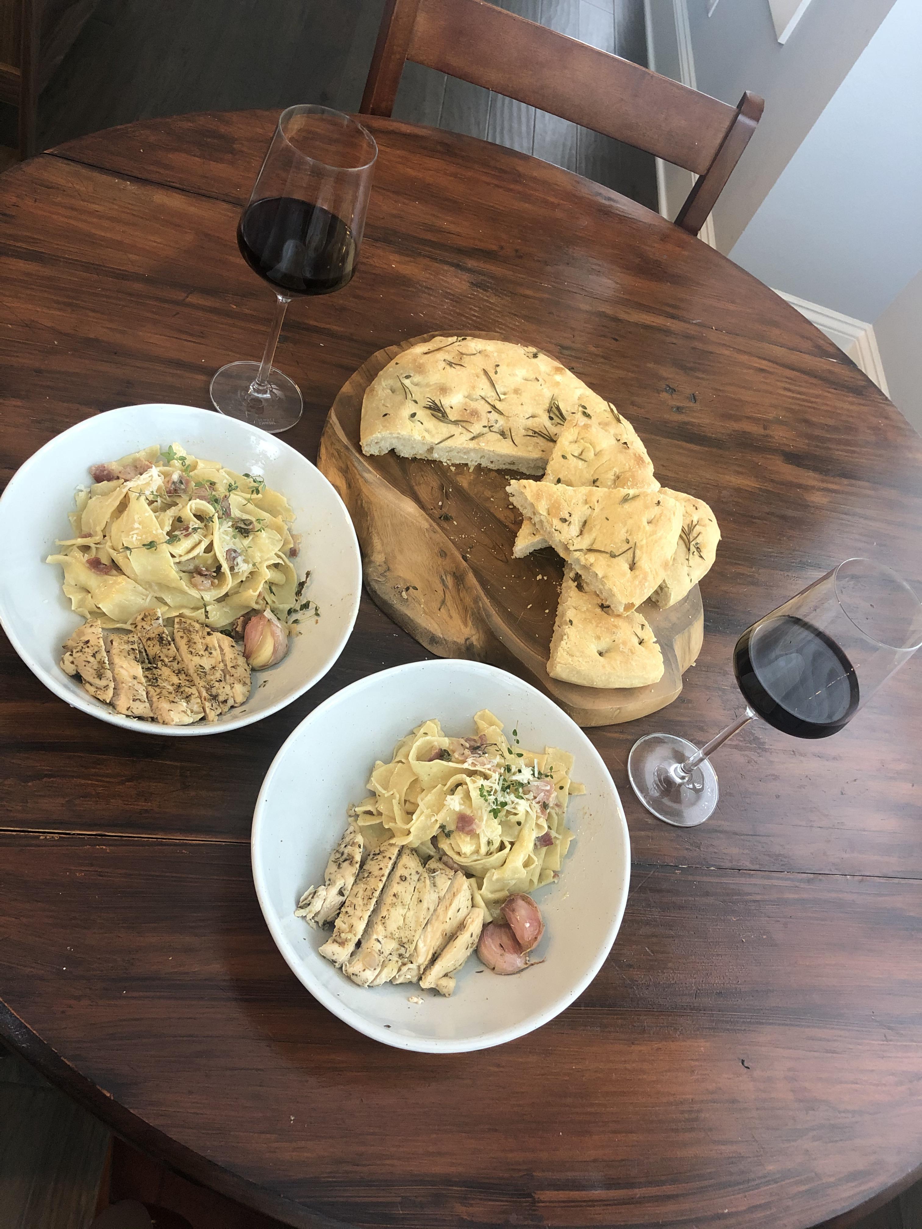 First time making pasta! Hand rolled and cut with some homemade focaccia | Scrolller