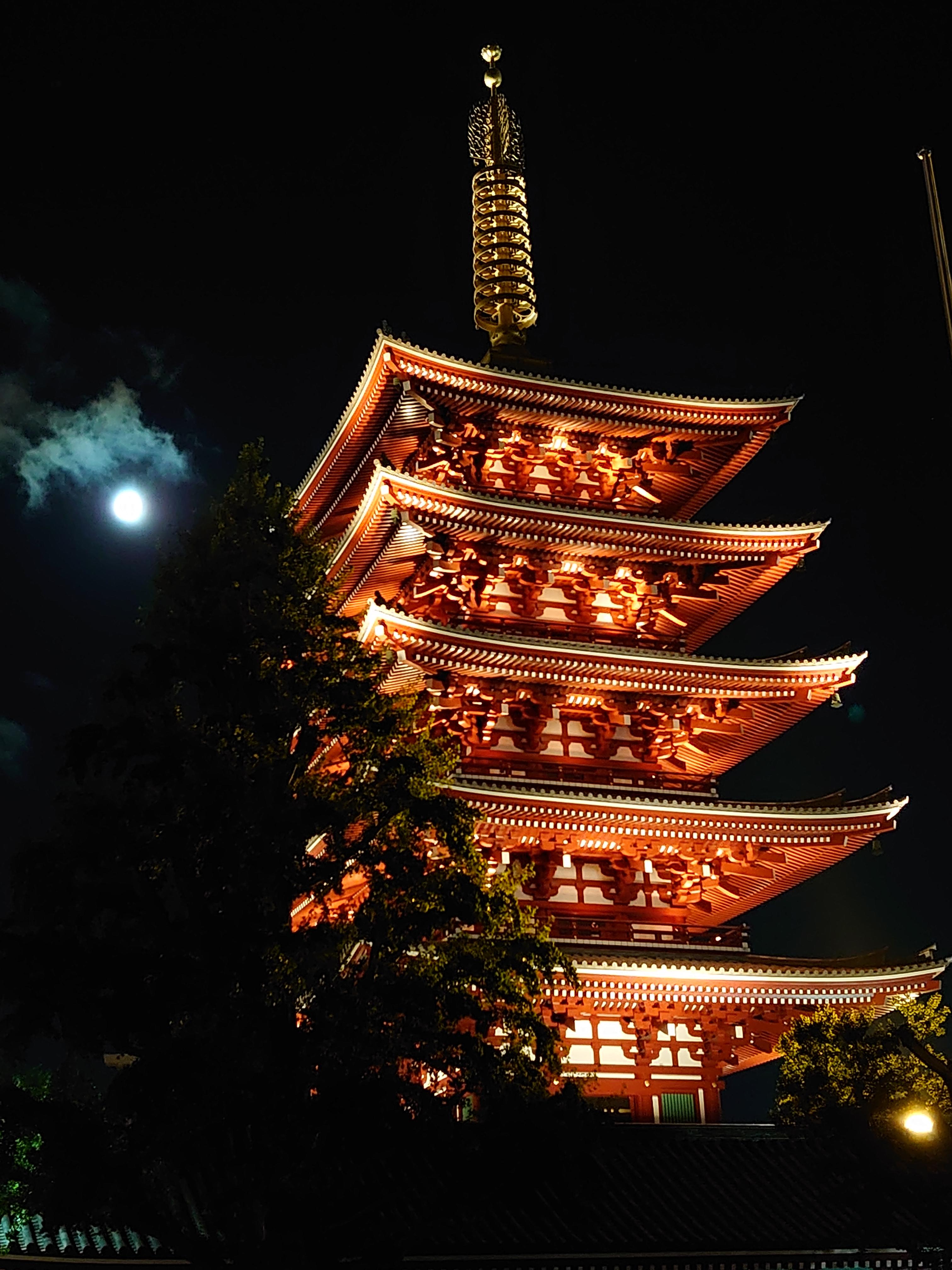 Five-Story Pagoda under full moon (Sensō-ji Asakusa, Tokyo) | Scrolller