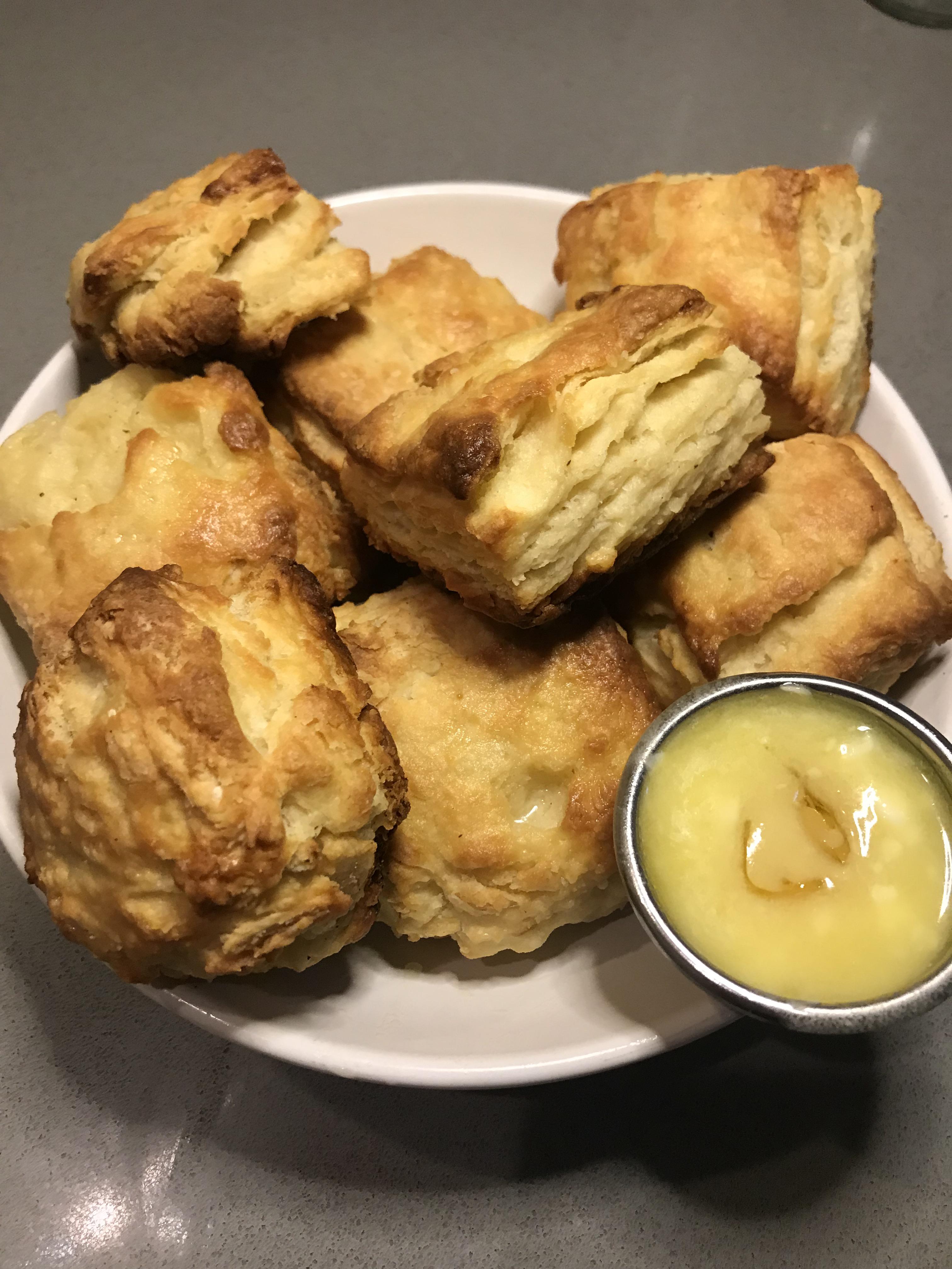 Flaky biscuit squares with honey butter | Scrolller