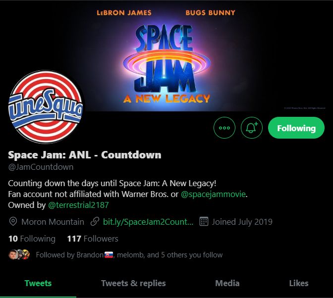 For anyone interested - Space Jam 2 daily countdown: @JamCountdown | Scrolller