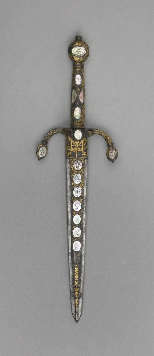 French Parrying Dagger, decorated with gold and mother of pearl, circa 1600. From The Wallace ...