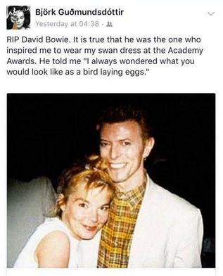 Fun Fact- I never knew David Bowie was the inspiration behind her swan dress look at the oscars ...
