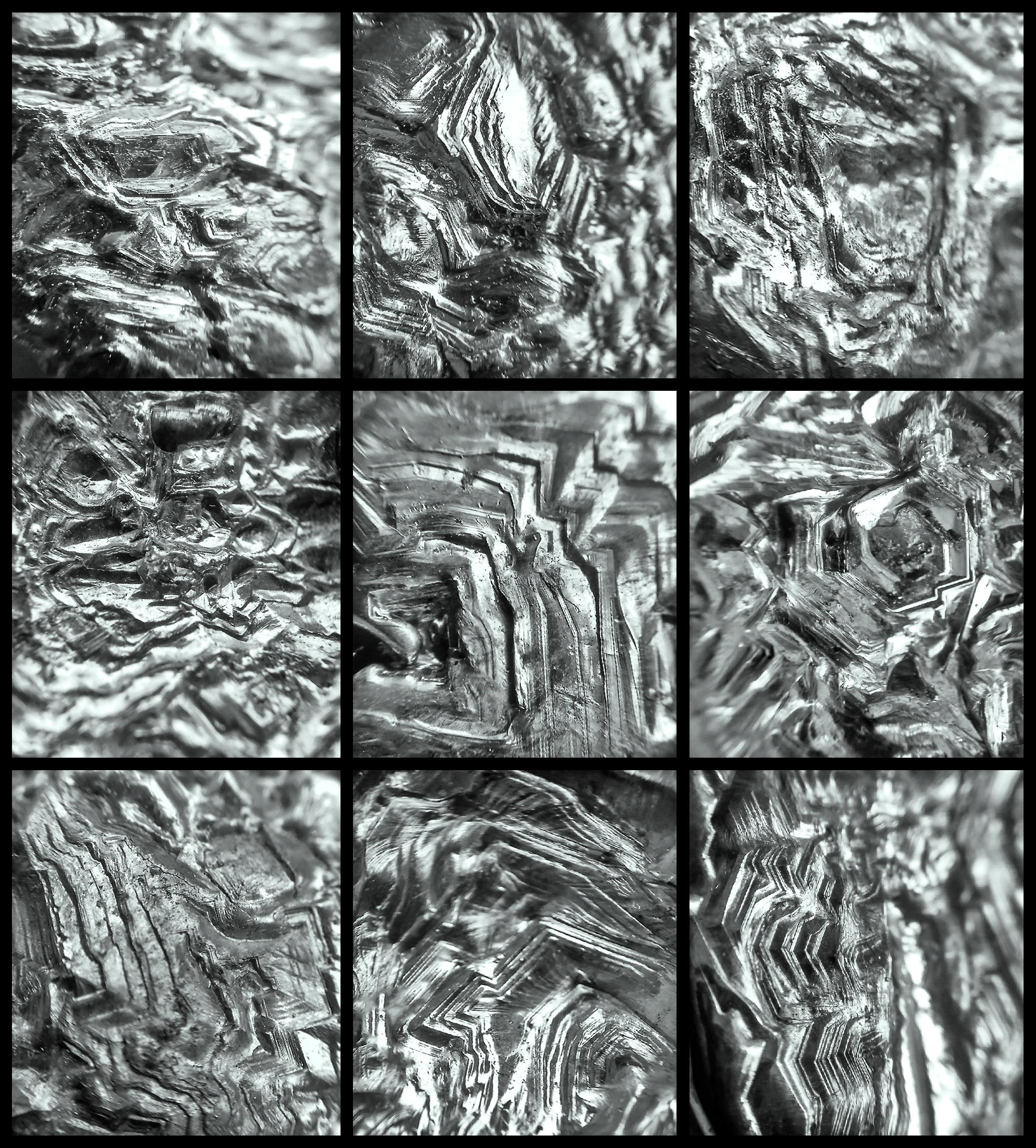 Gallium crystals formed on the metal surface after sharp cooling | Scrolller