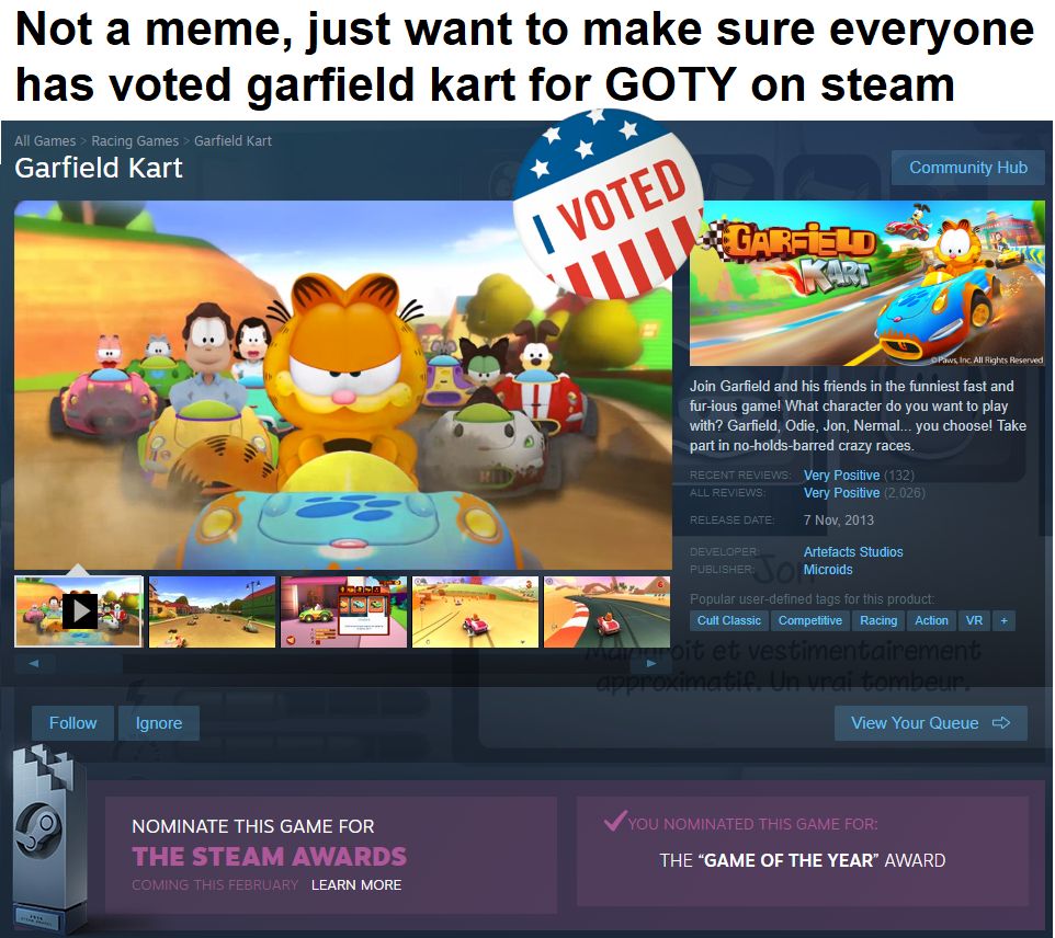 Garfield Kart for GOTY, lets go garfheads | Scrolller