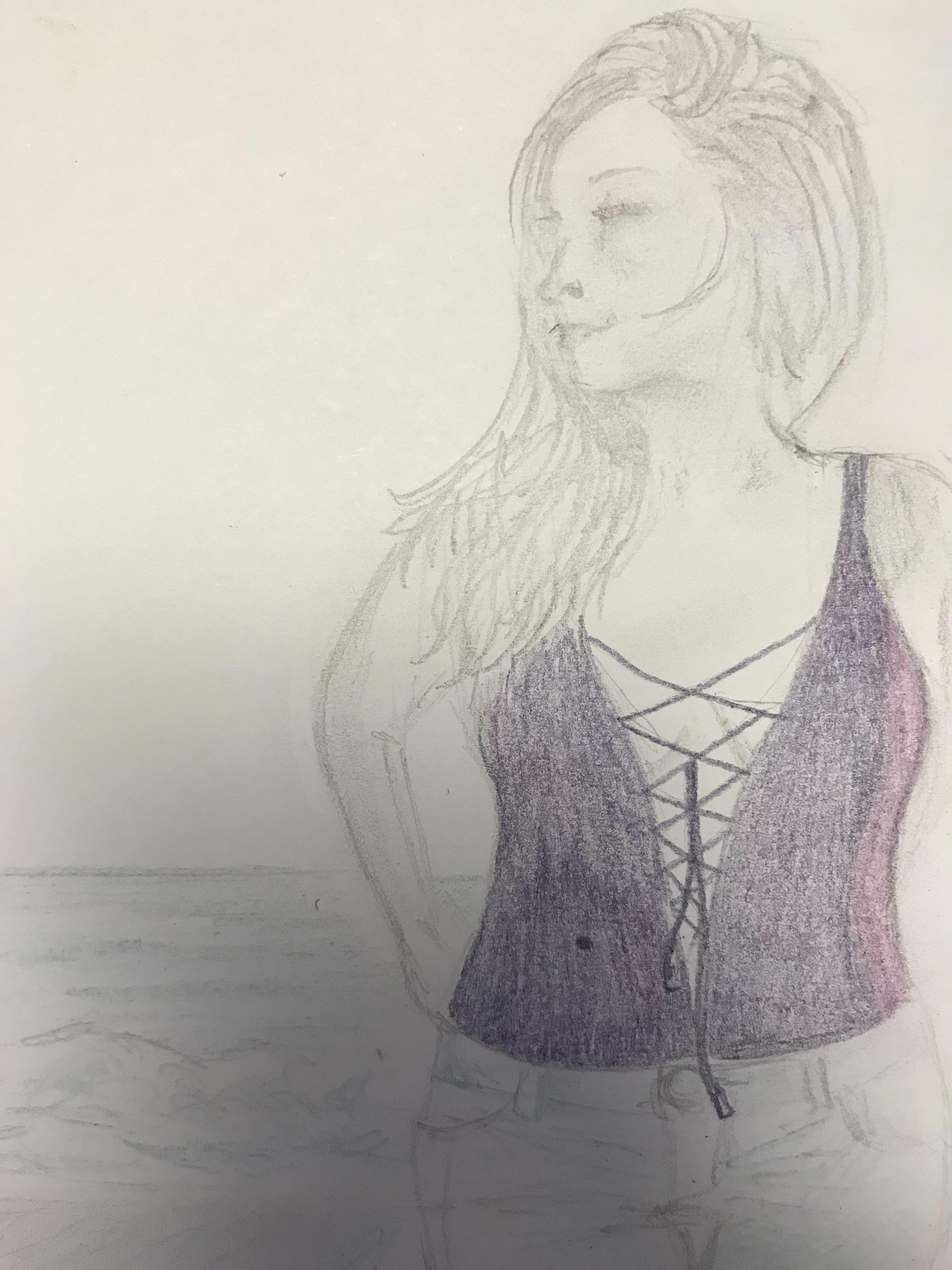 Girl at the Beach pencil sketch | Scrolller
