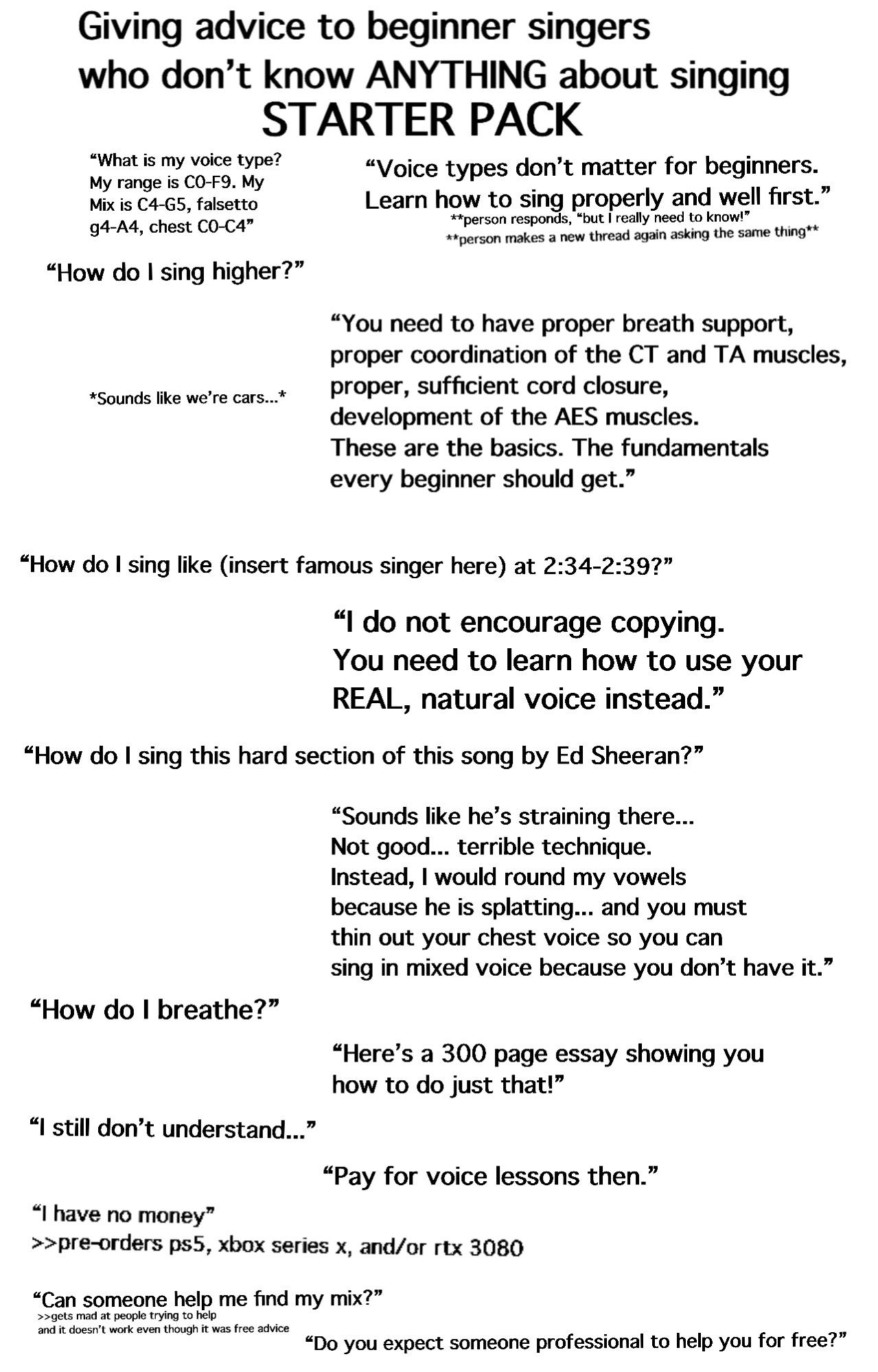 Giving singing advice to beginner singers who don’t know ANYTHING about singing STARTER PACK ...