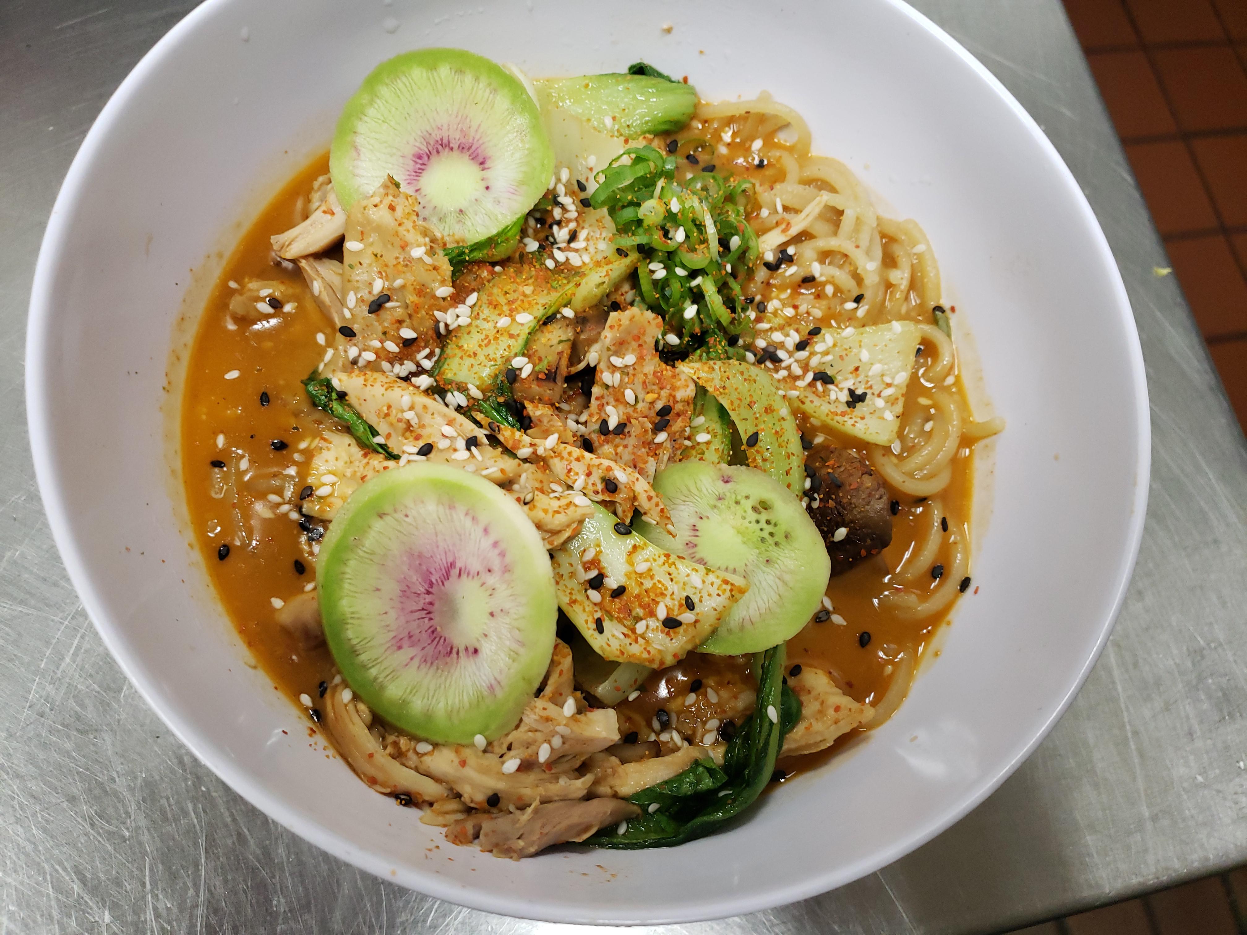 Gochujang Paitan Ramen/ Pulled Chicken/ Bok Choy/ Scallion/ Watermelon Radish | Scrolller