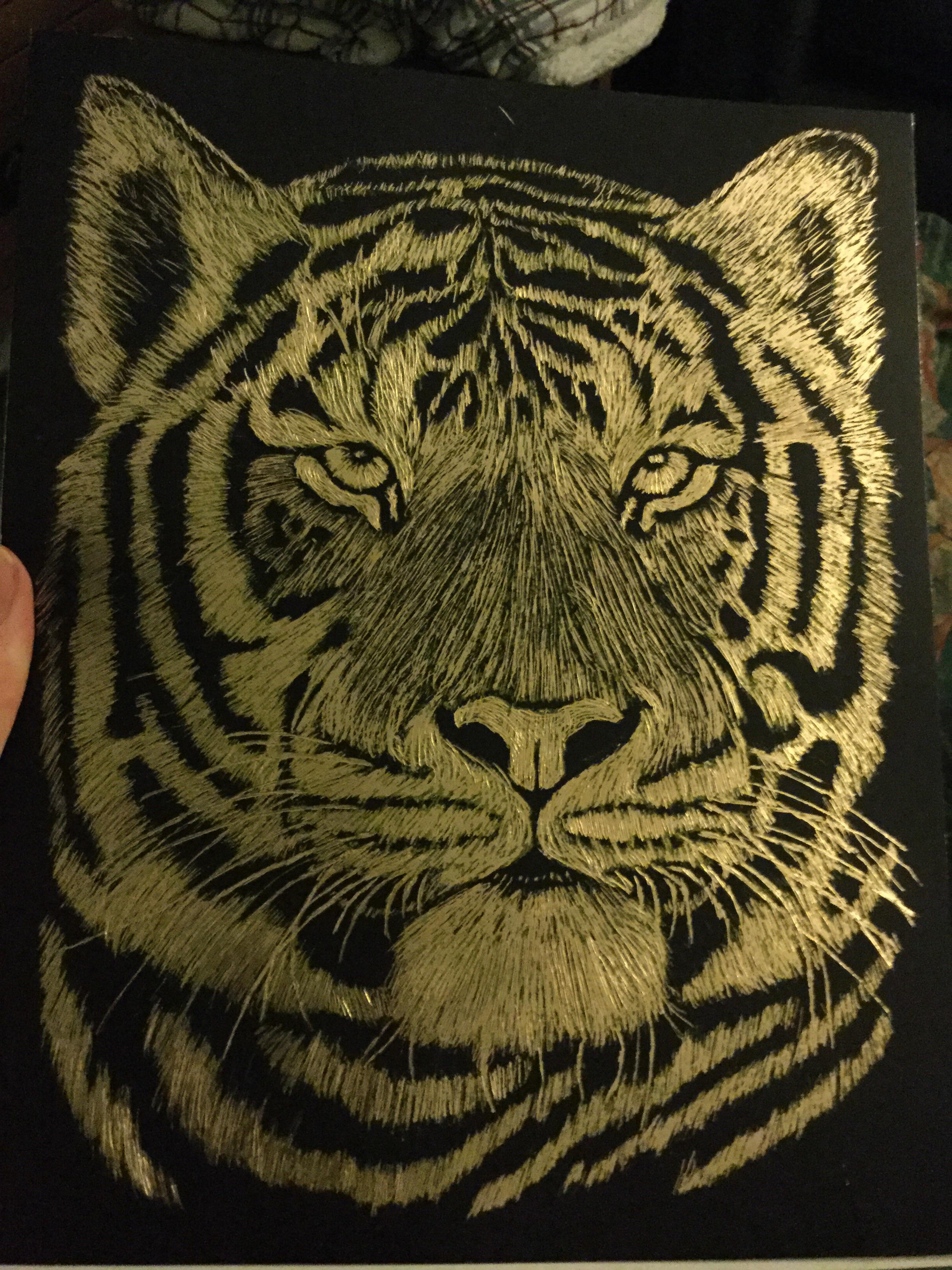 Gold tiger, Me, foil scratching, 2020 | Scrolller