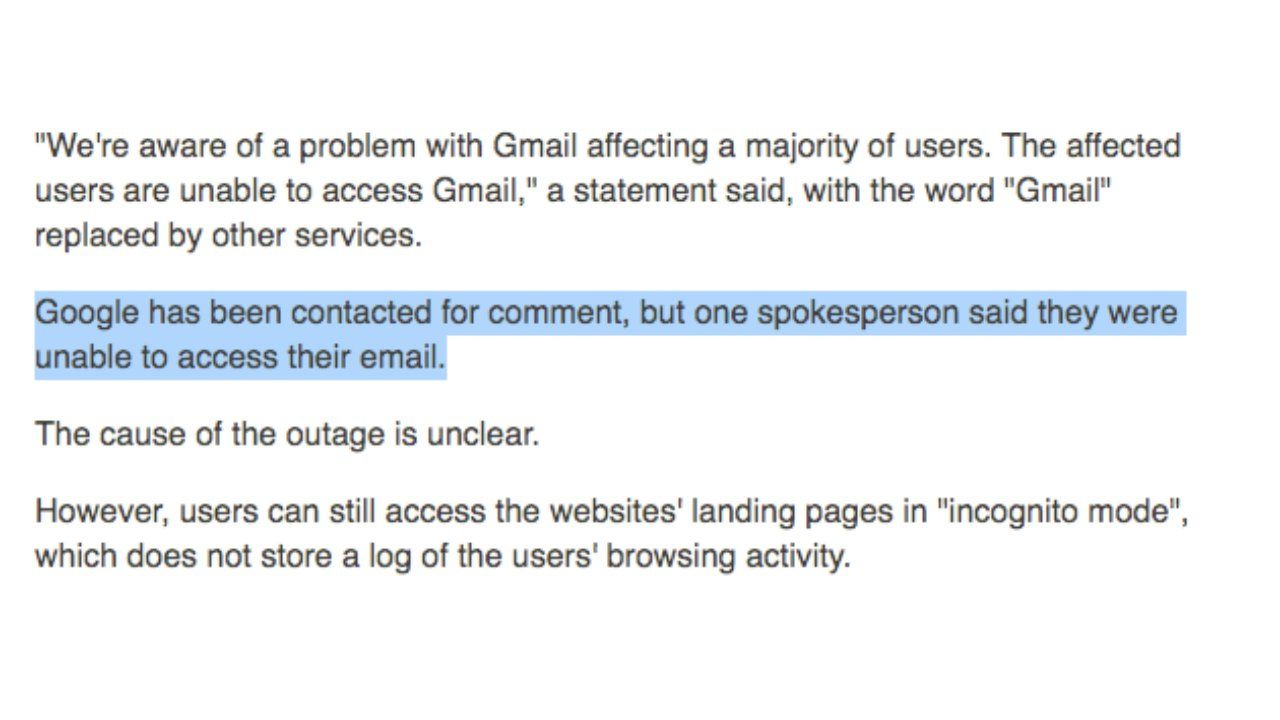 Google didn't respond to the email sent by the media on why Gmail is down! | Scrolller
