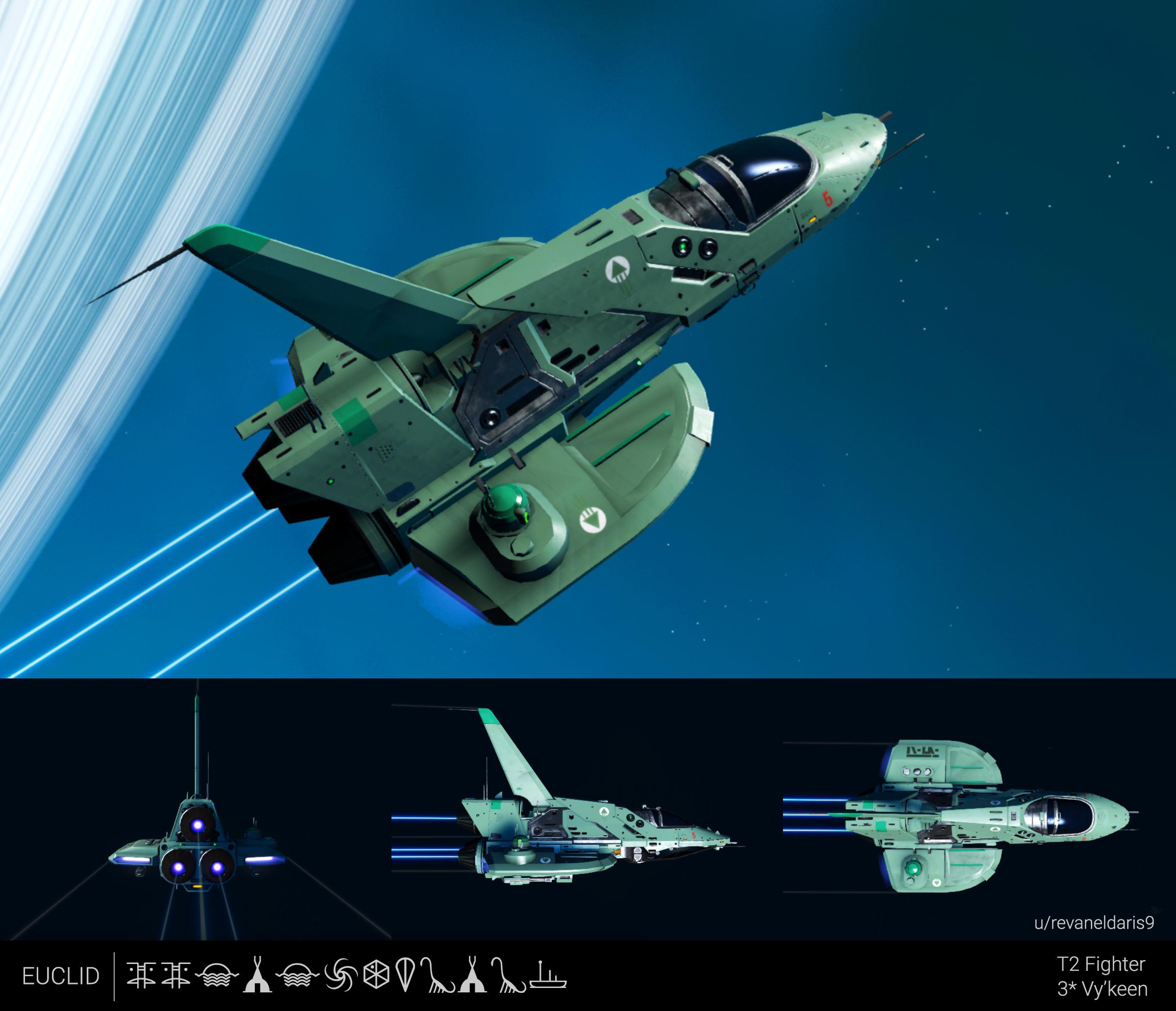 Green wingless T2 droid jet with dorsal and triple thruster. T3 system. | Scrolller