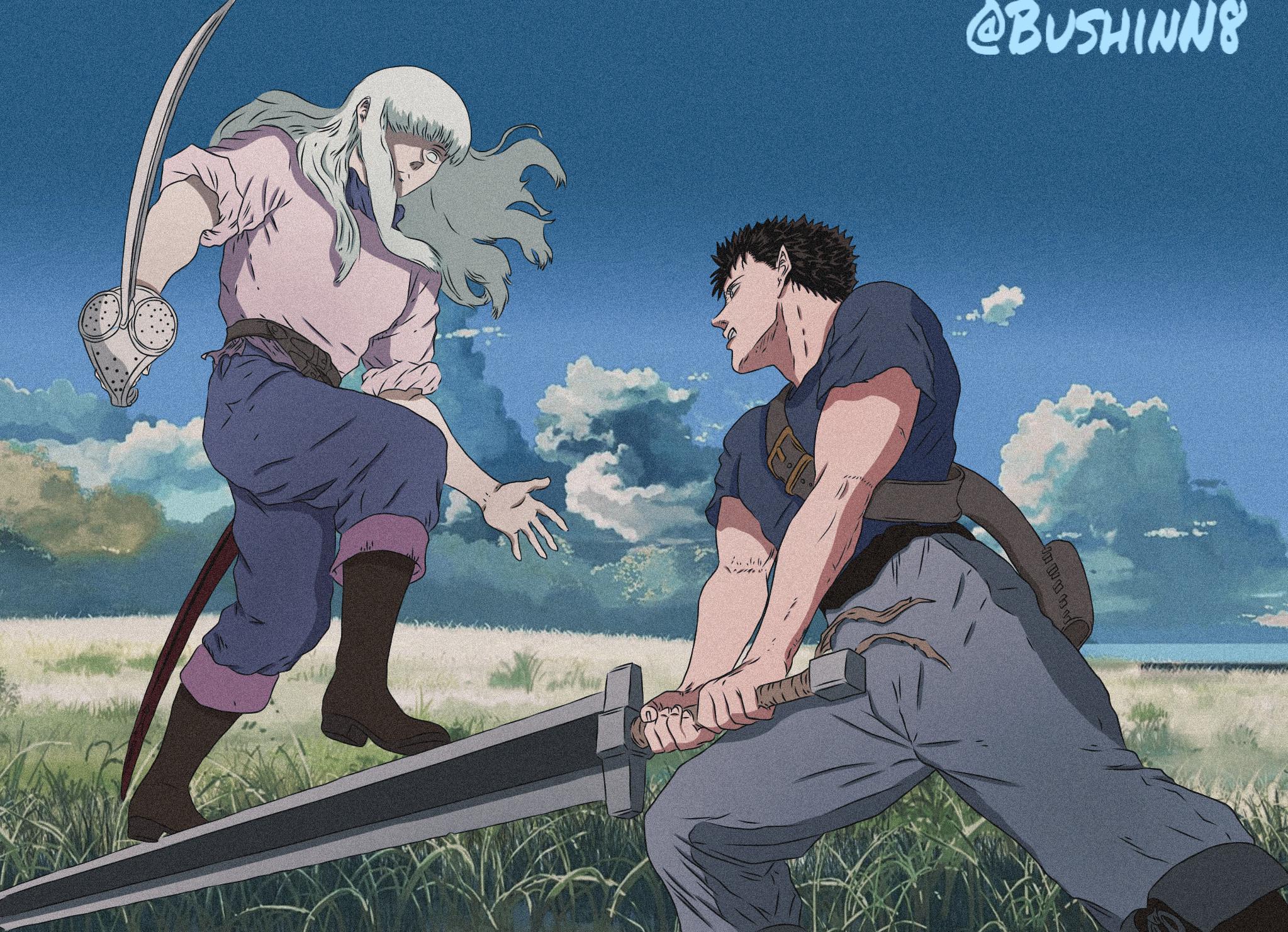 Griffith Vs Guts Lineart And Color 1997 Anime Style Scrolller