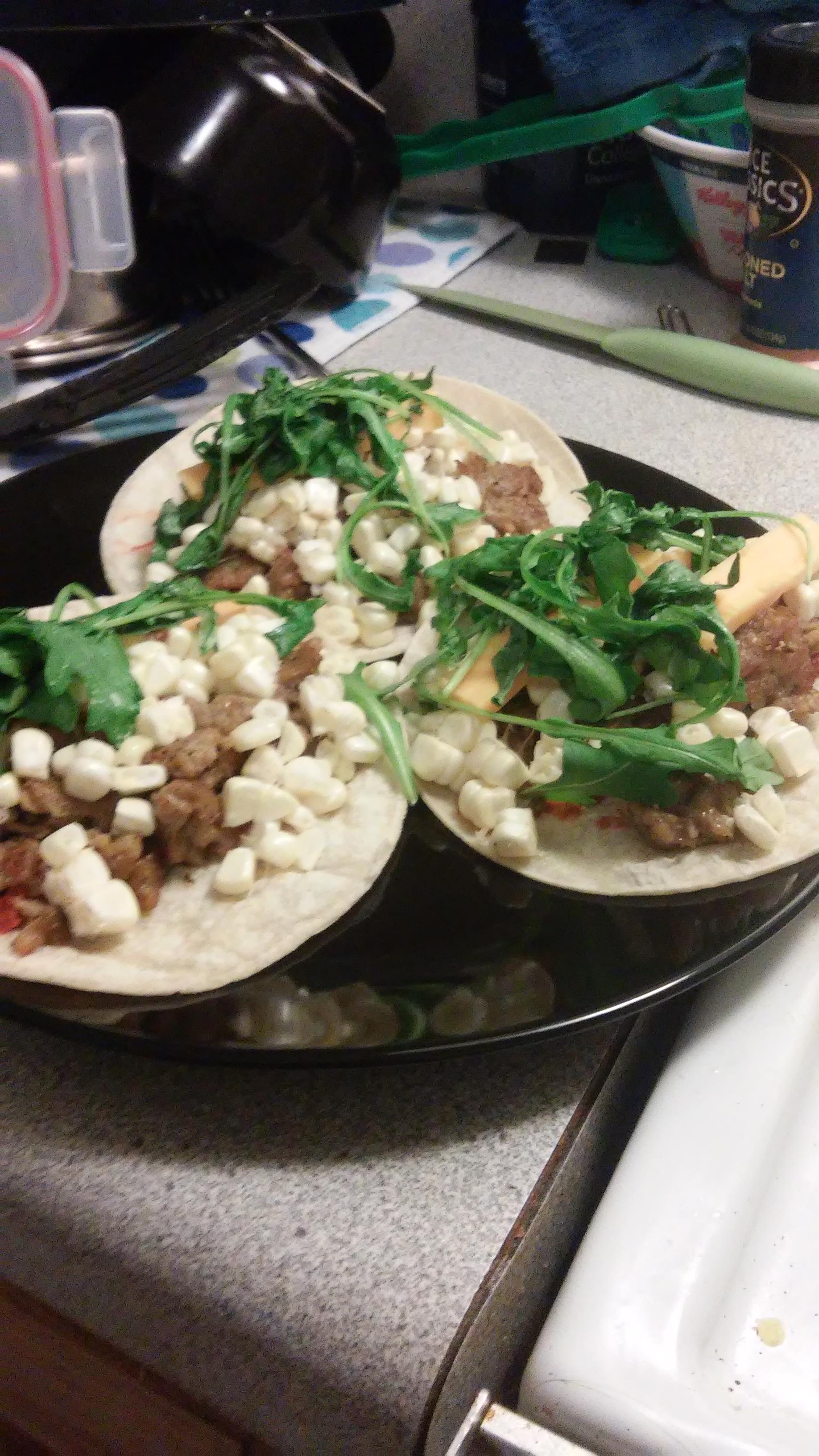 Ground "beef" veggie tacos with corn and arugula (xpost from r/tonightsdinner) | Scrolller