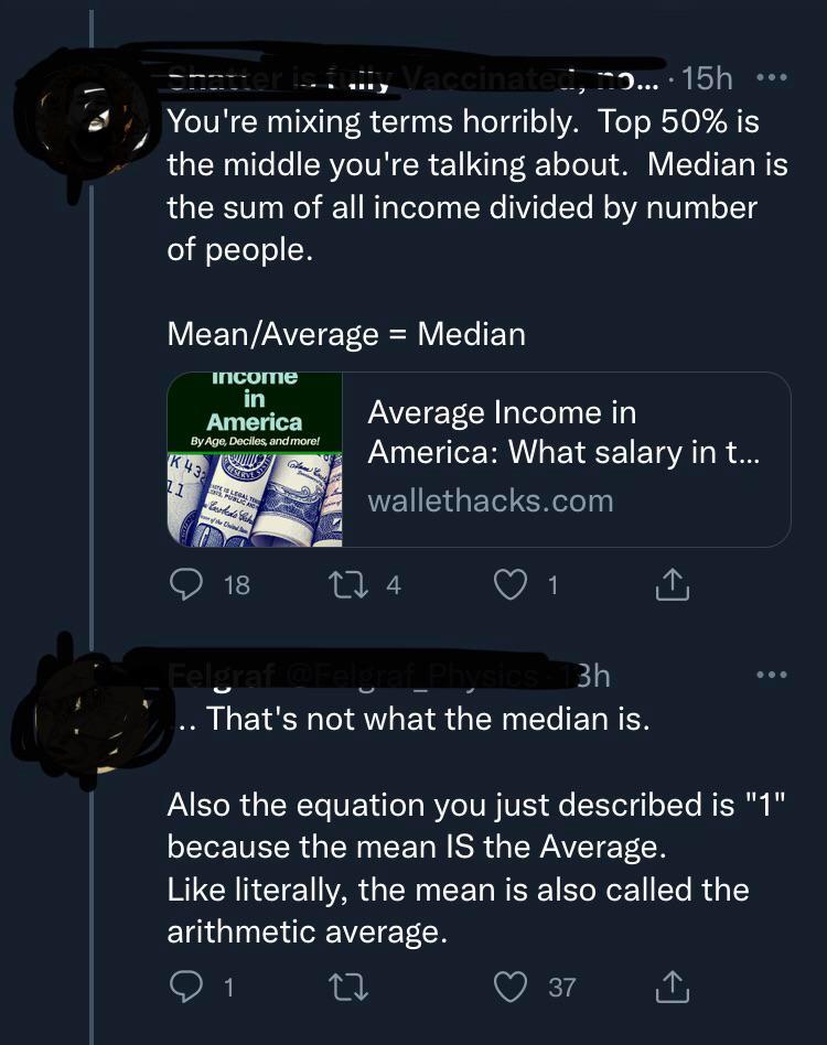 Guy doesn’t know the difference between the median and average. Also doesn’t know that “average ...