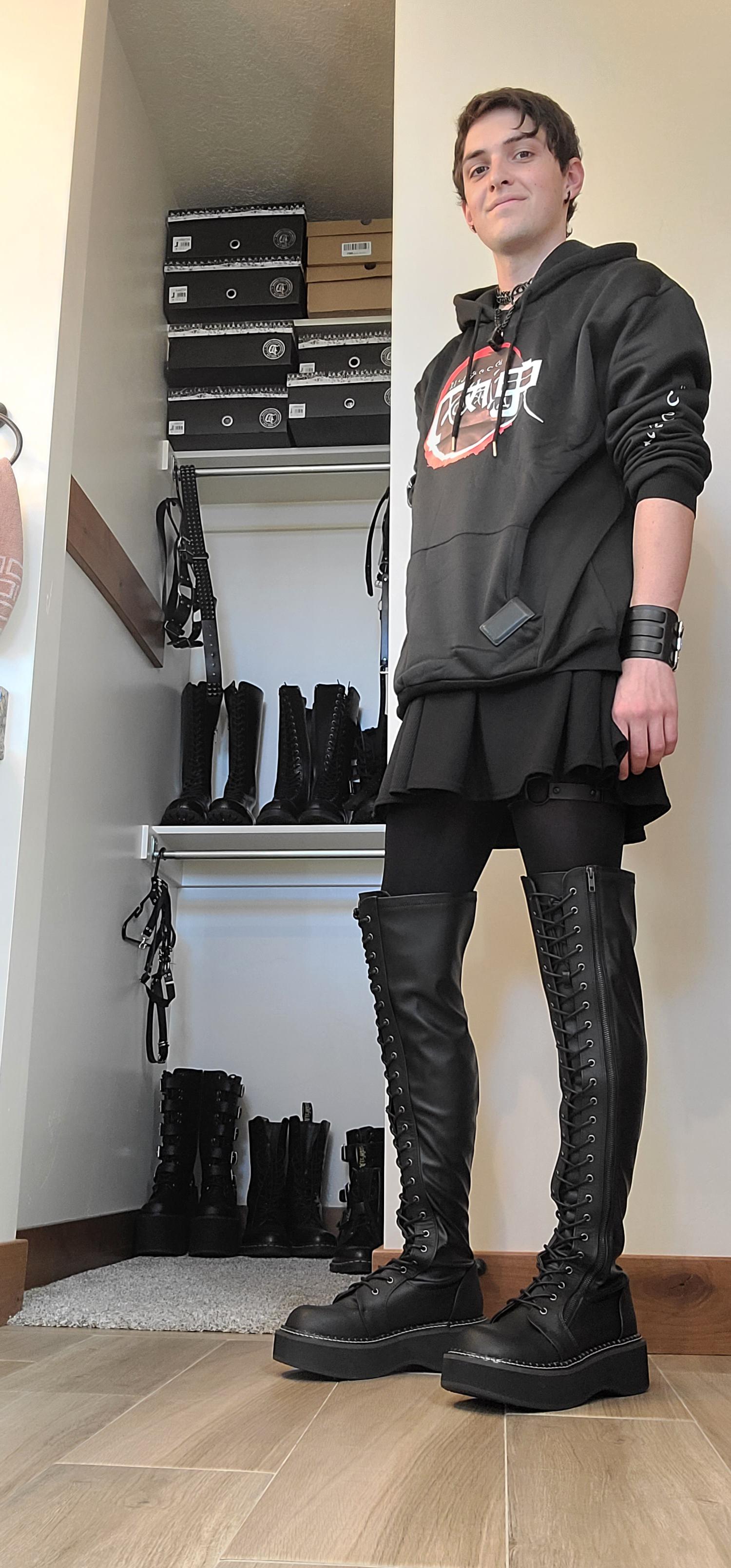 Happy Femboy Friday!:) OOTD: Demon Slayer Hoodie, Skirt, and Demonia Emily Boots🖤 | Scrolller