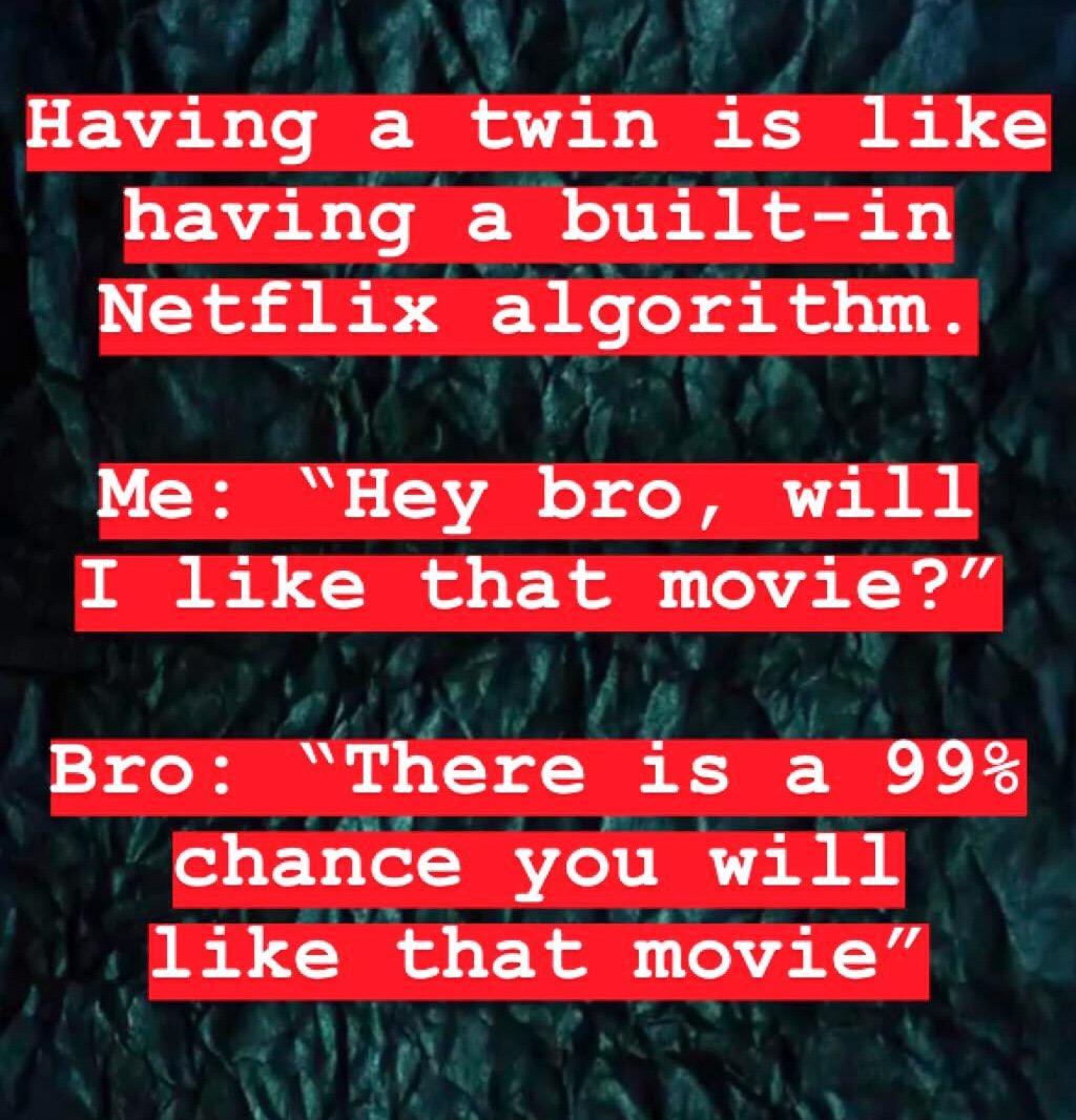 Having a twin is like having a built-in Netflix algorithm... | Scrolller