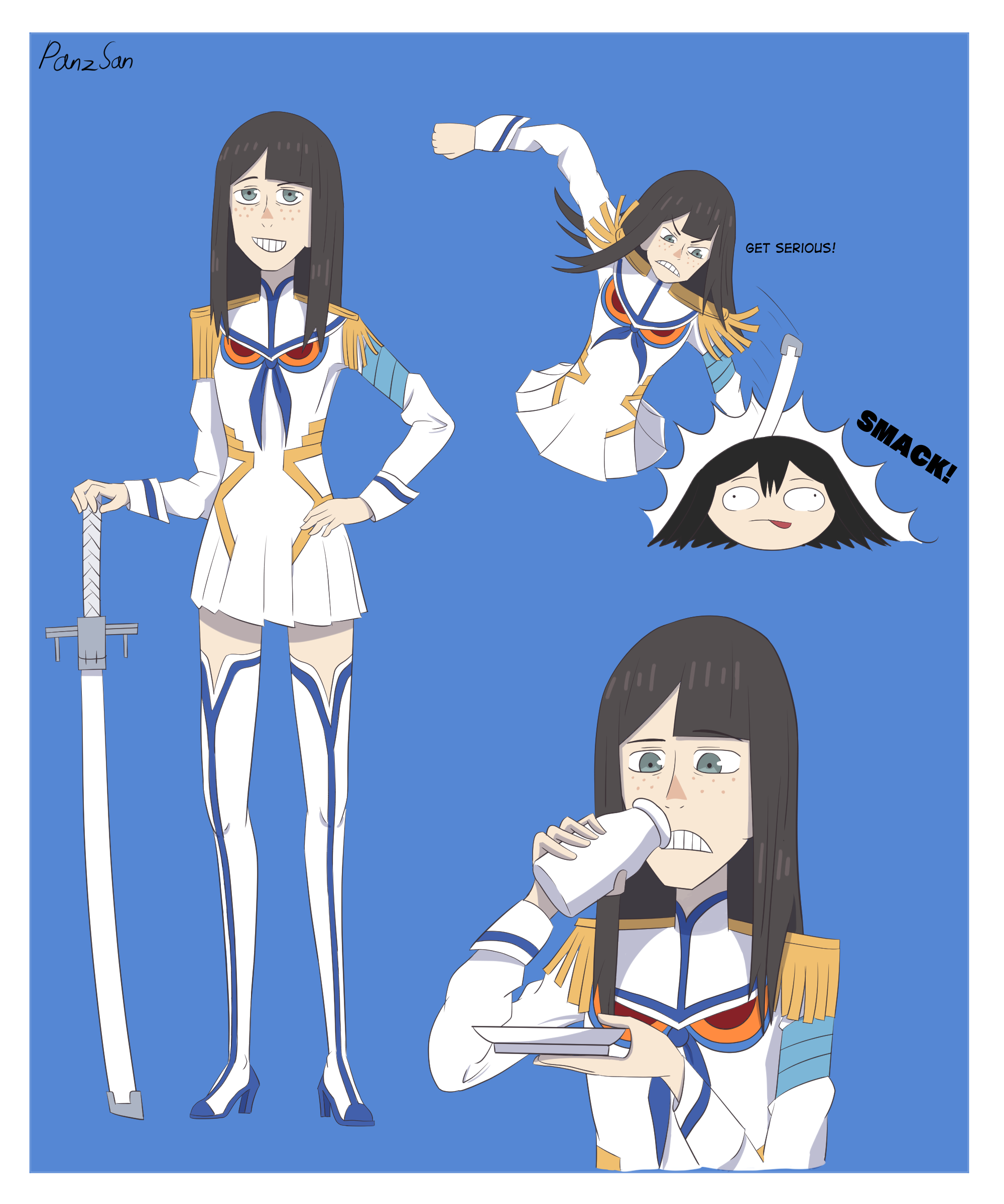 Heard someone say Kanamori from Eizouken looked a lot like Satsuki from Kill la Kill, so I drew ...