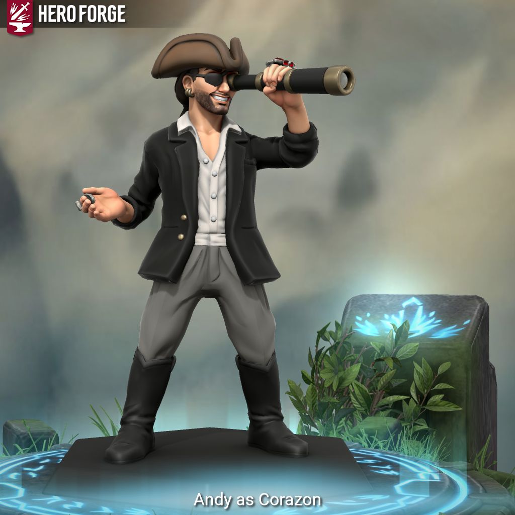 Hero Forge recently added stubble, so I've updated my mini of Andy in his Corazon costume ...