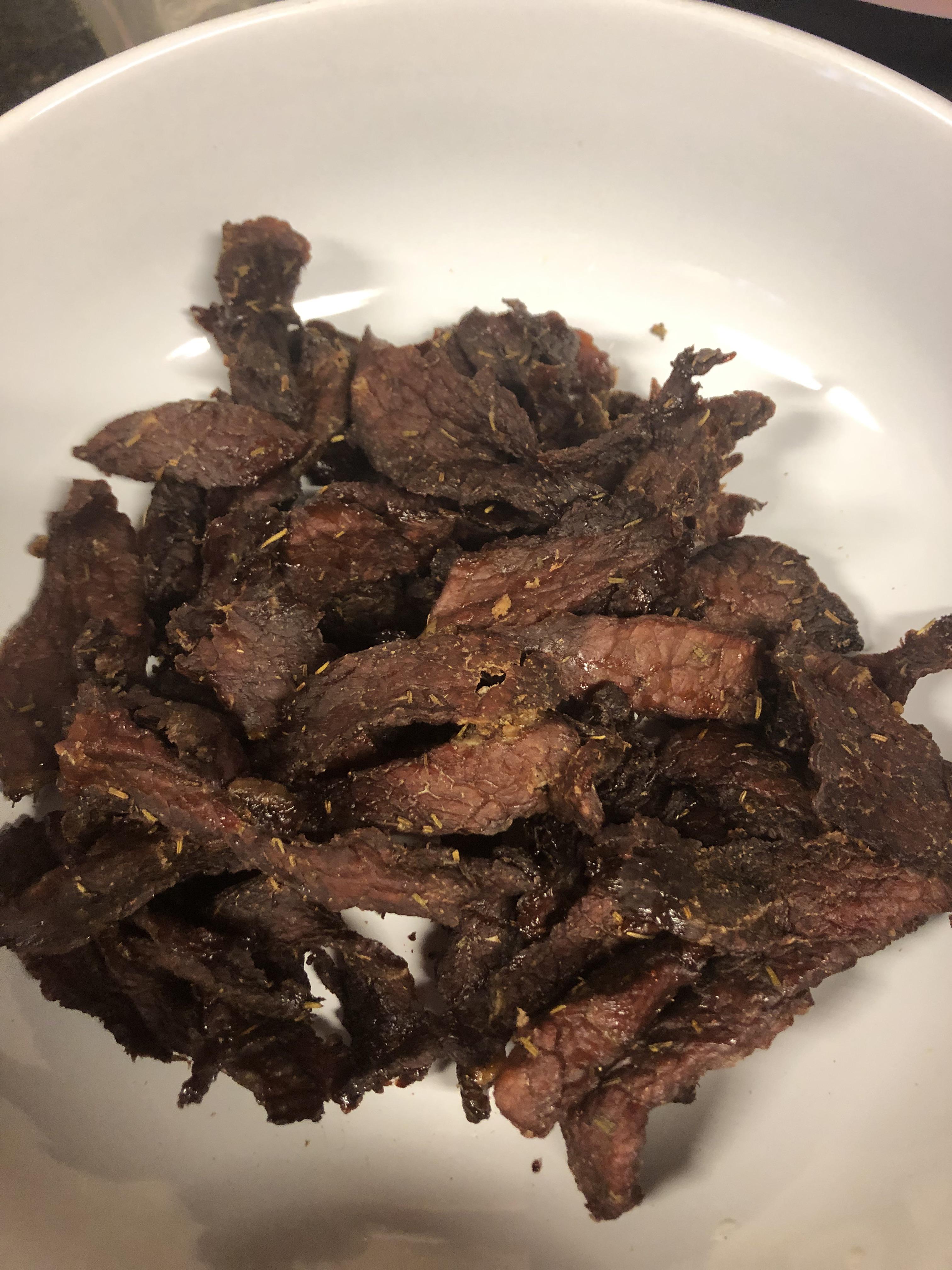 Homemade, oven dried rosemary and garlic beef jerky. | Scrolller