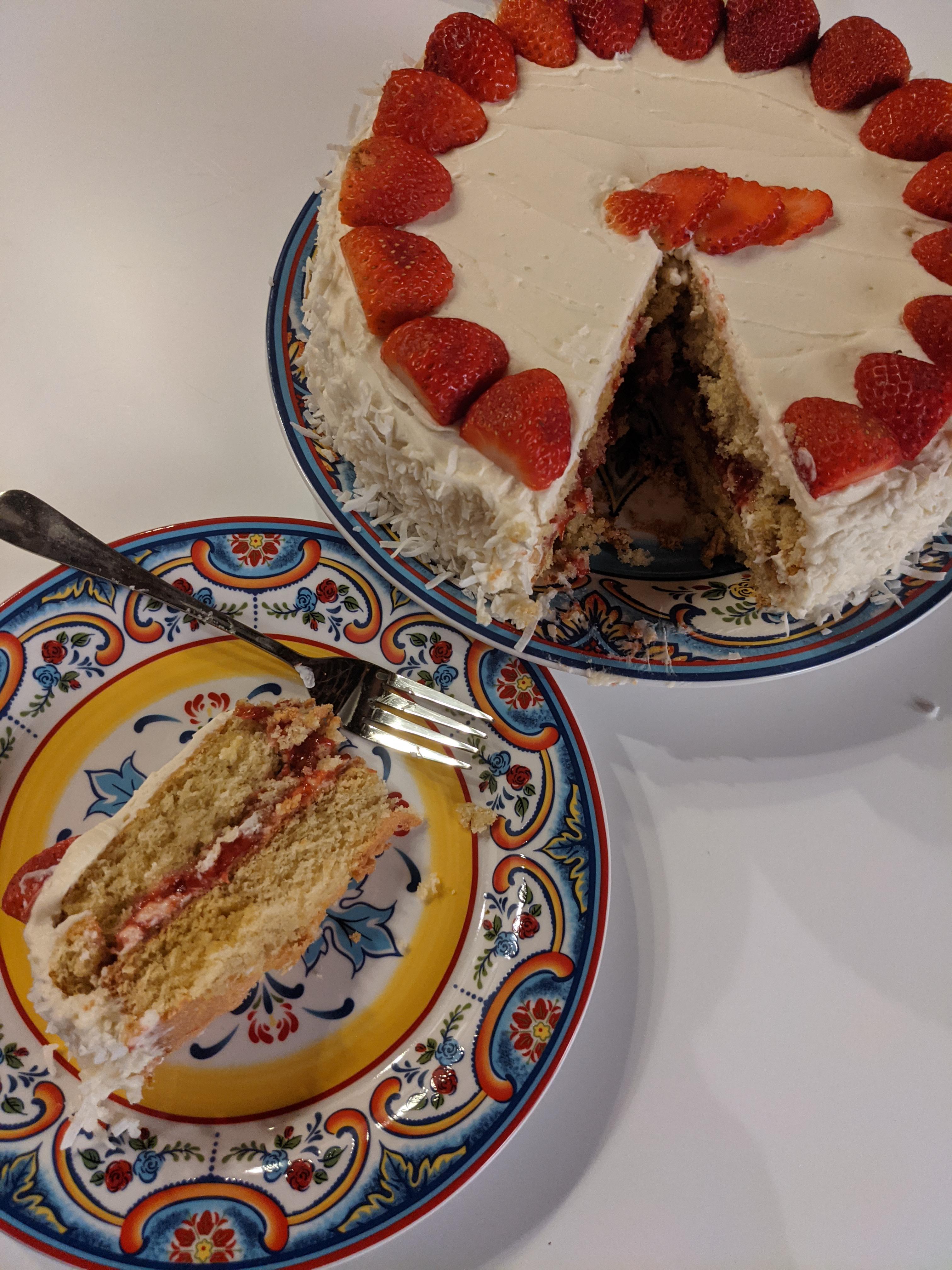 [Homemade] Strawberry Coconut Almond Cake | Scrolller