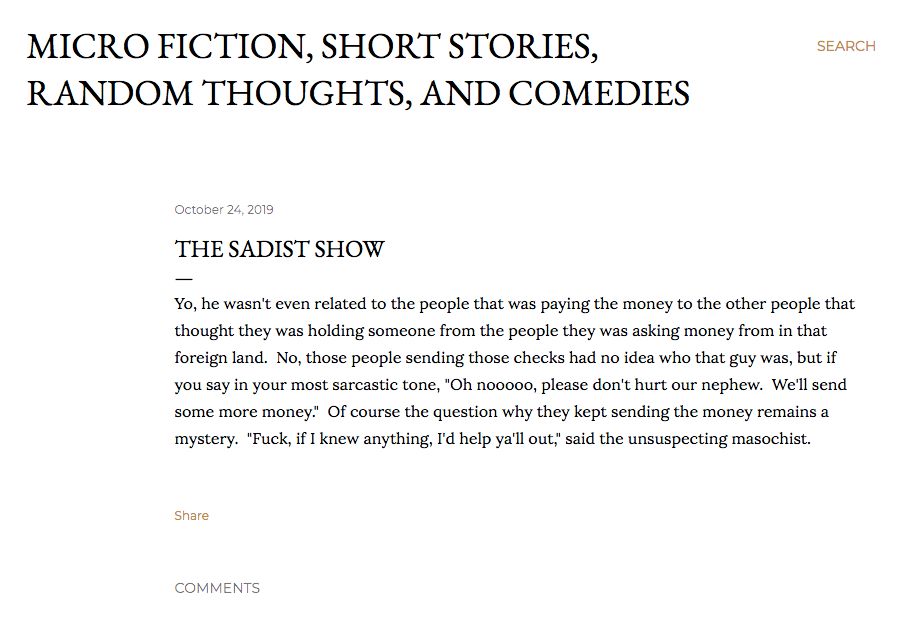 https://thewritingstudiobroadcast.blogspot.com/2019/10/the-sadist-show.html | Scrolller